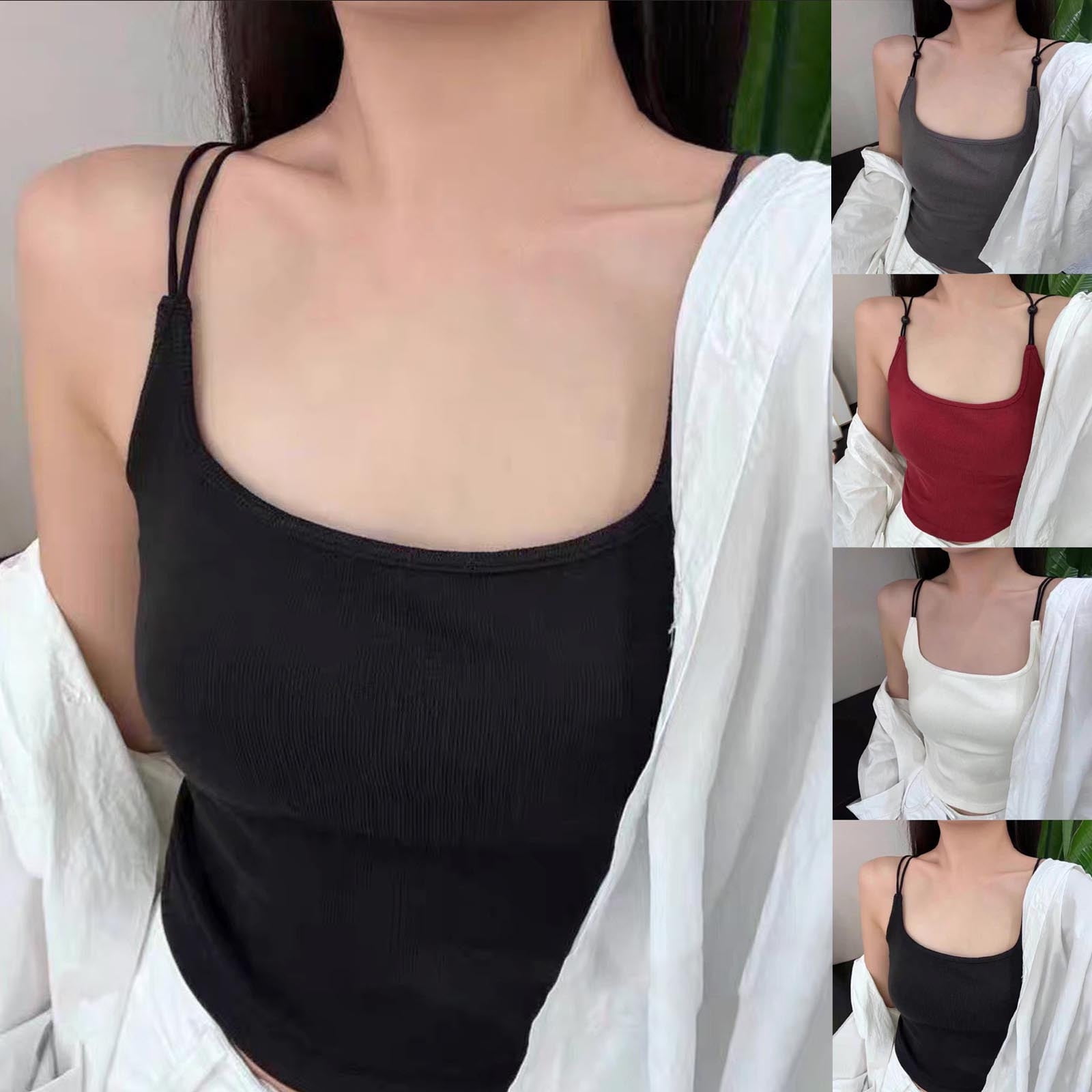 Aboser Cotton Camisole Crop Tops for Women Built in Bra Padded Tank Top Casual U Neck Basic Cami ...