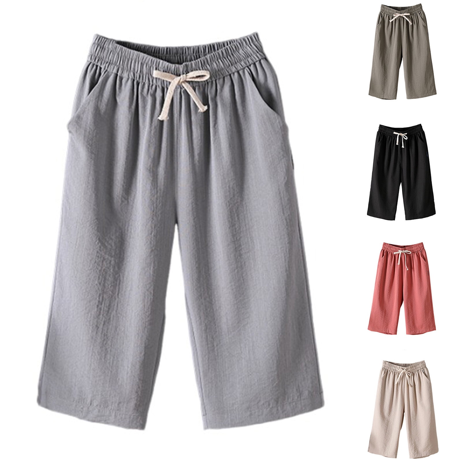 Aboser Cotton Capris for Women Plus Size Knee Length Capri Pants Loose ...
