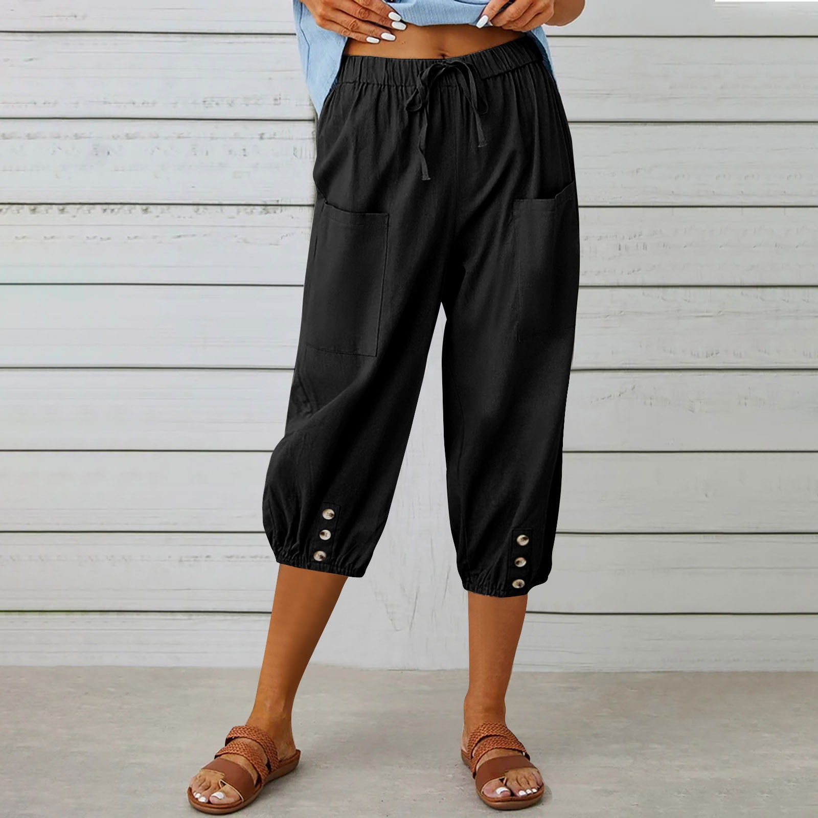 Aboser Cotton Linen Capri Pants for Women Plus Size Lightweight Capris ...