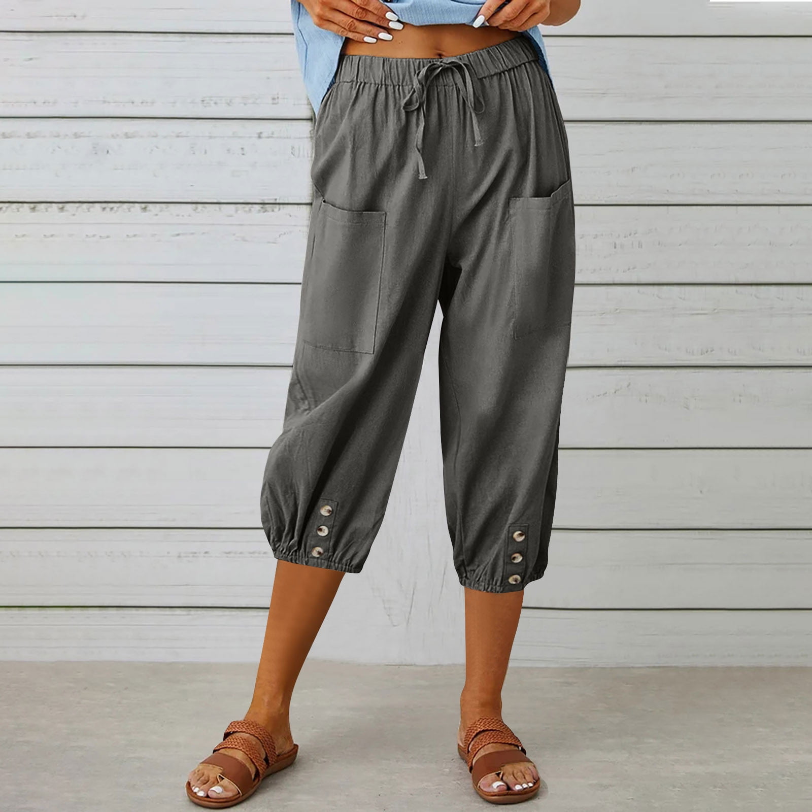 Aboser Cotton Linen Capri Pants for Women Plus Size Lightweight Capris ...