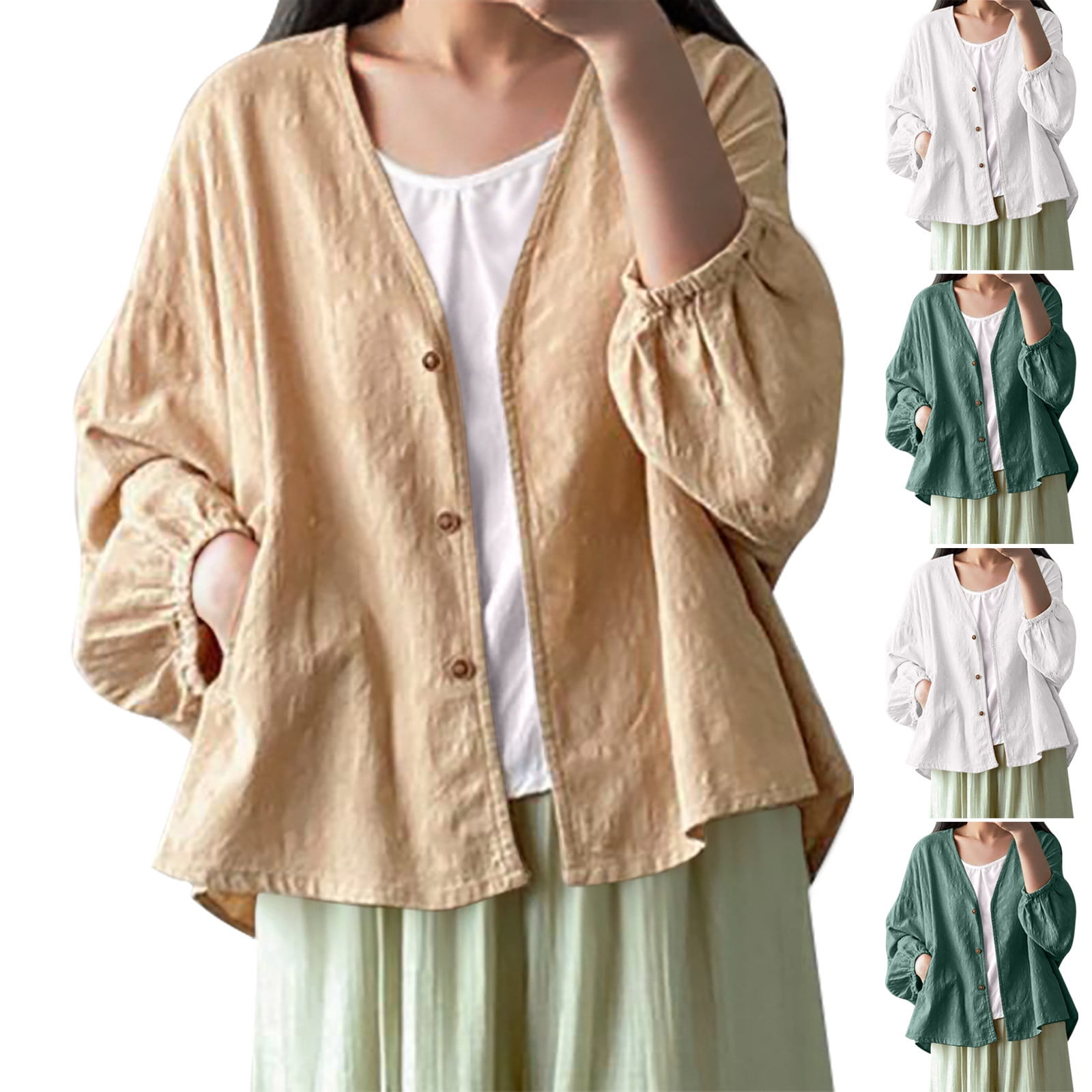 Aboser Cotton Linen Cardigans for Women Oversized Lantern Sleeve ...