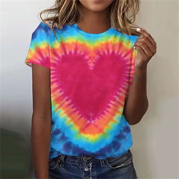 Aboser Cute Tops for Women Trendy Tie Dye Heart Graphic Tees Summer ...