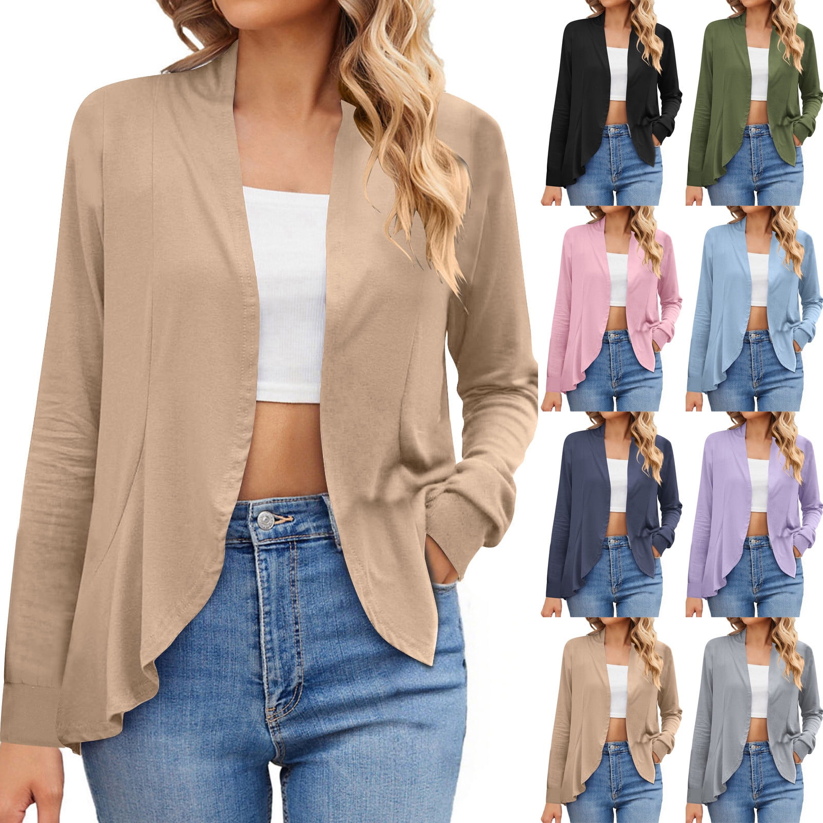 Aboser Draped Open Front Cardigan for Women Lightweight Long Sleeve ...