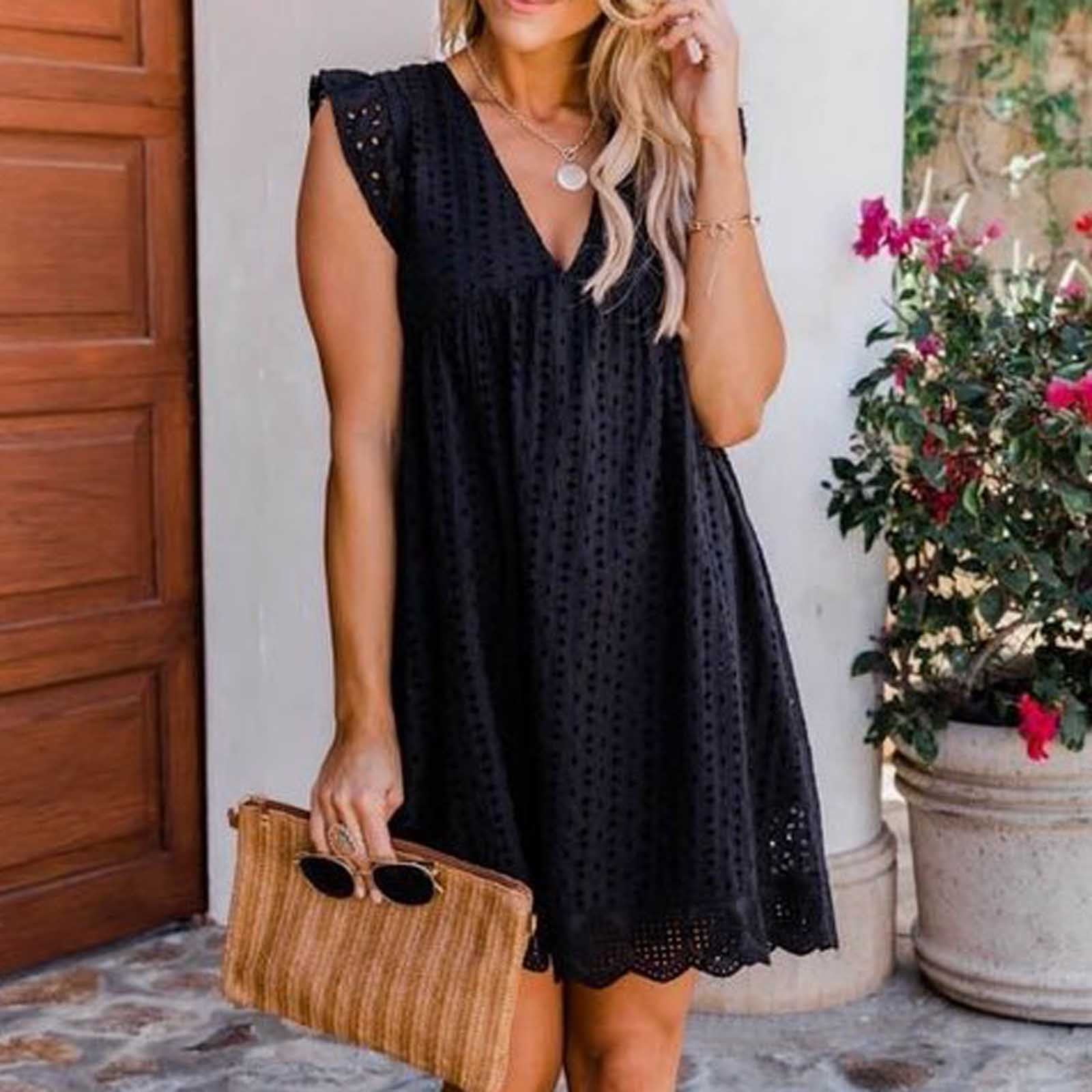 Aboser Eyelet Dresses for Women Summer Elegant Sleeveless Sundress ...