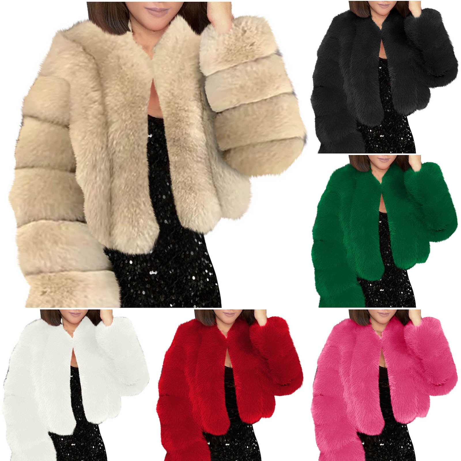 Aboser Faux Fur Cropped Parka Coats for Women Long Sleeve Winter ...