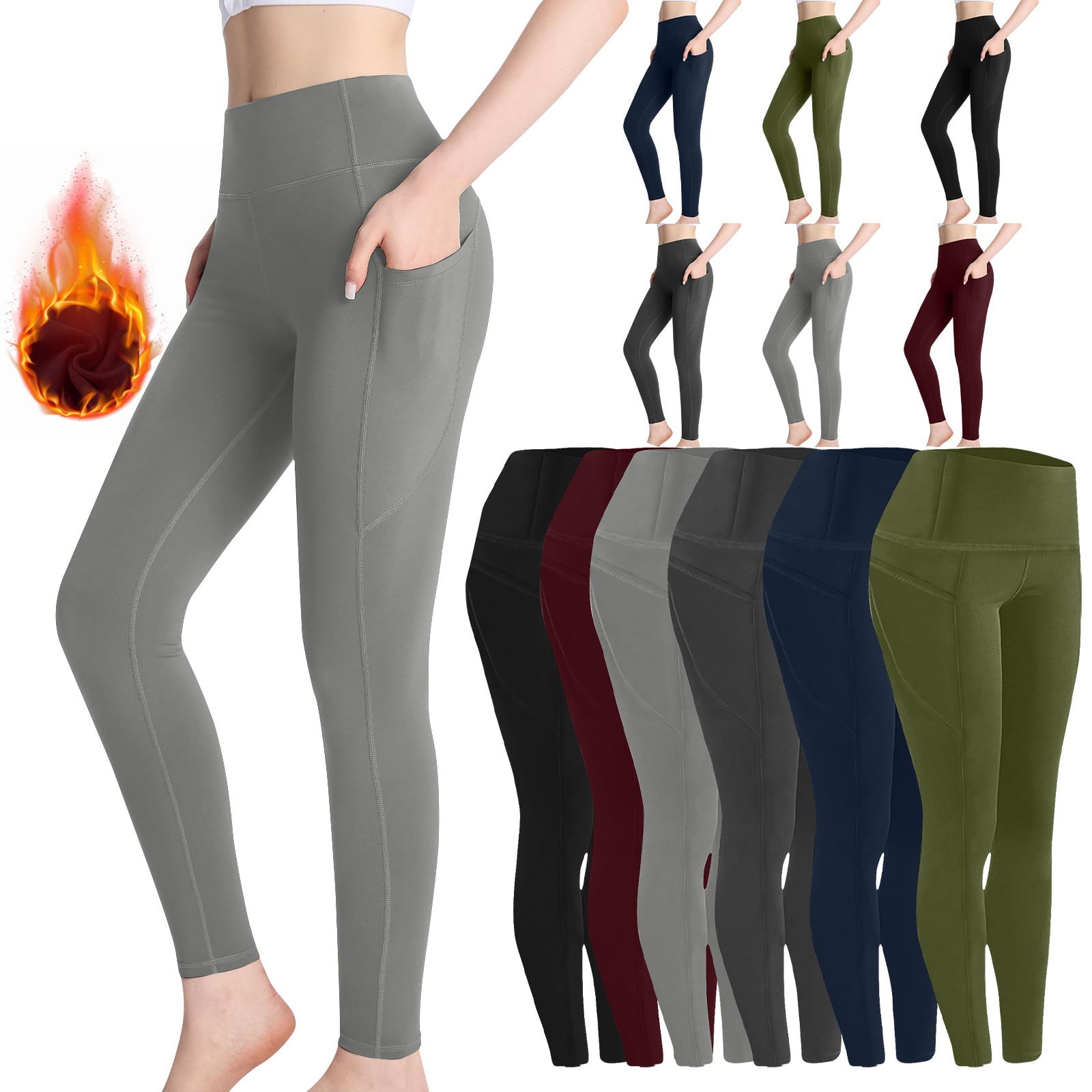 Aboser Fleece Lined Leggings Yoga Pants Women With Pockets Thermal
