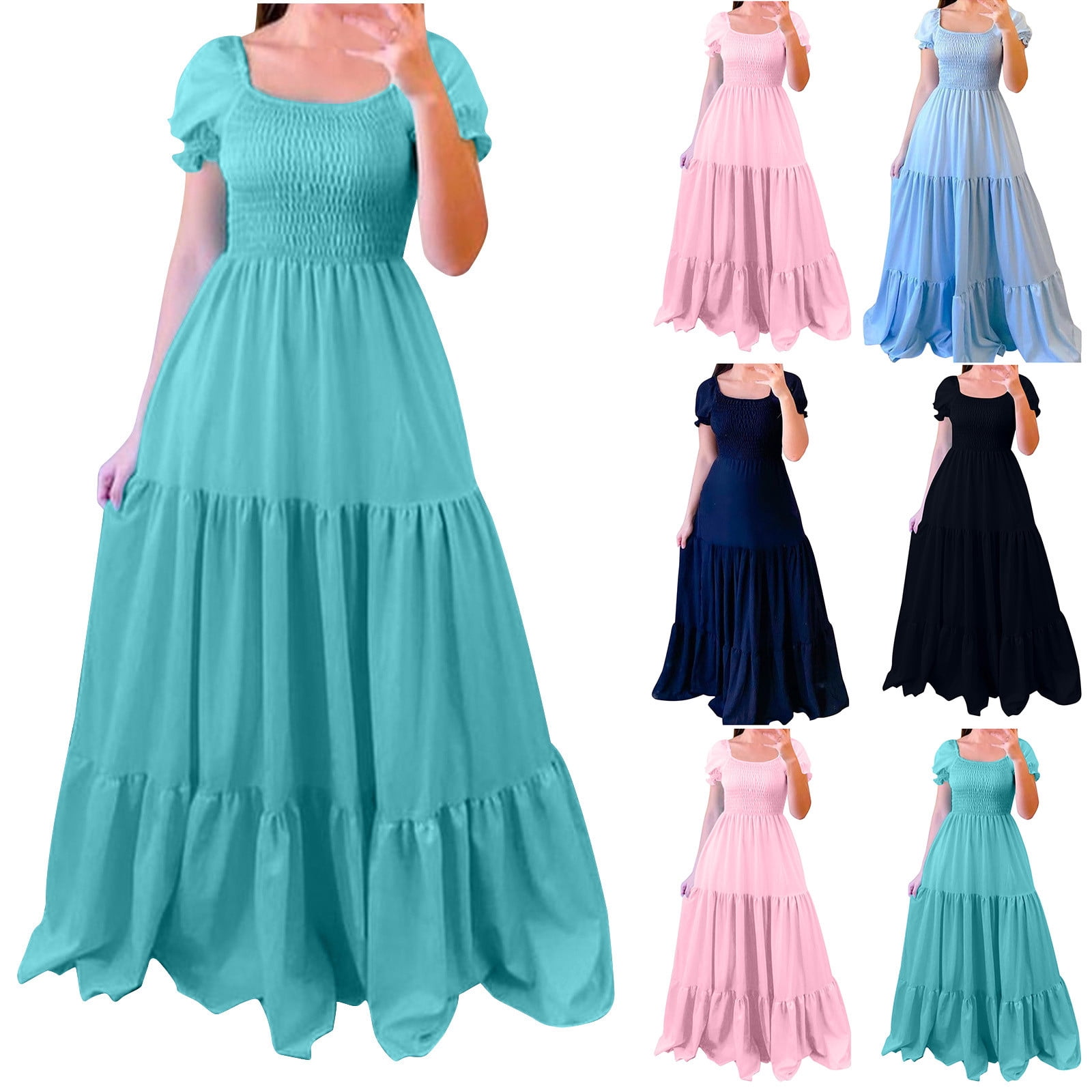 Aboser Floor Length Party Dresses for Women Short Sleeve Summer Dress ...