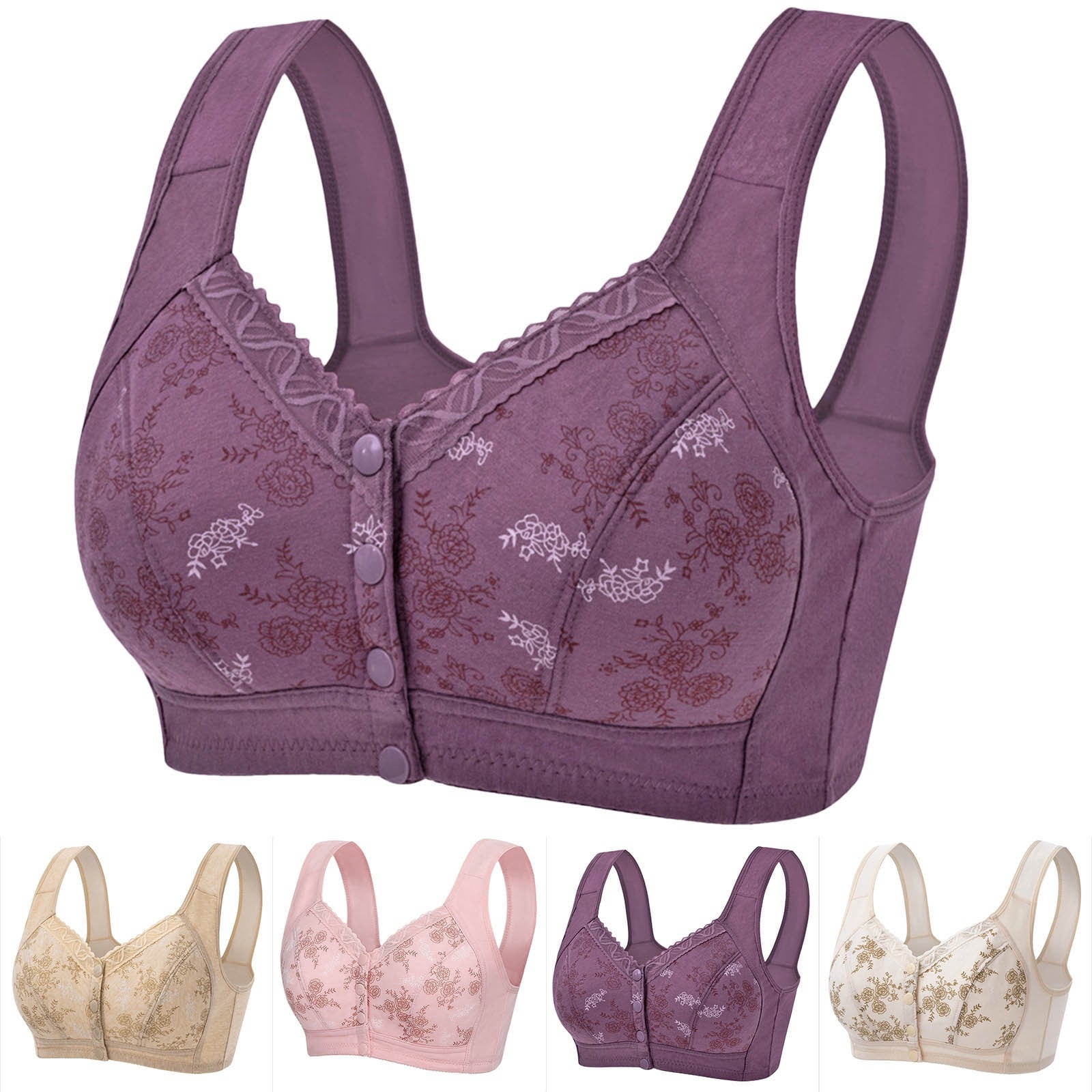 Aboser Front Closure Bras for Women Push Up Cotton Bras Smooth Back ...