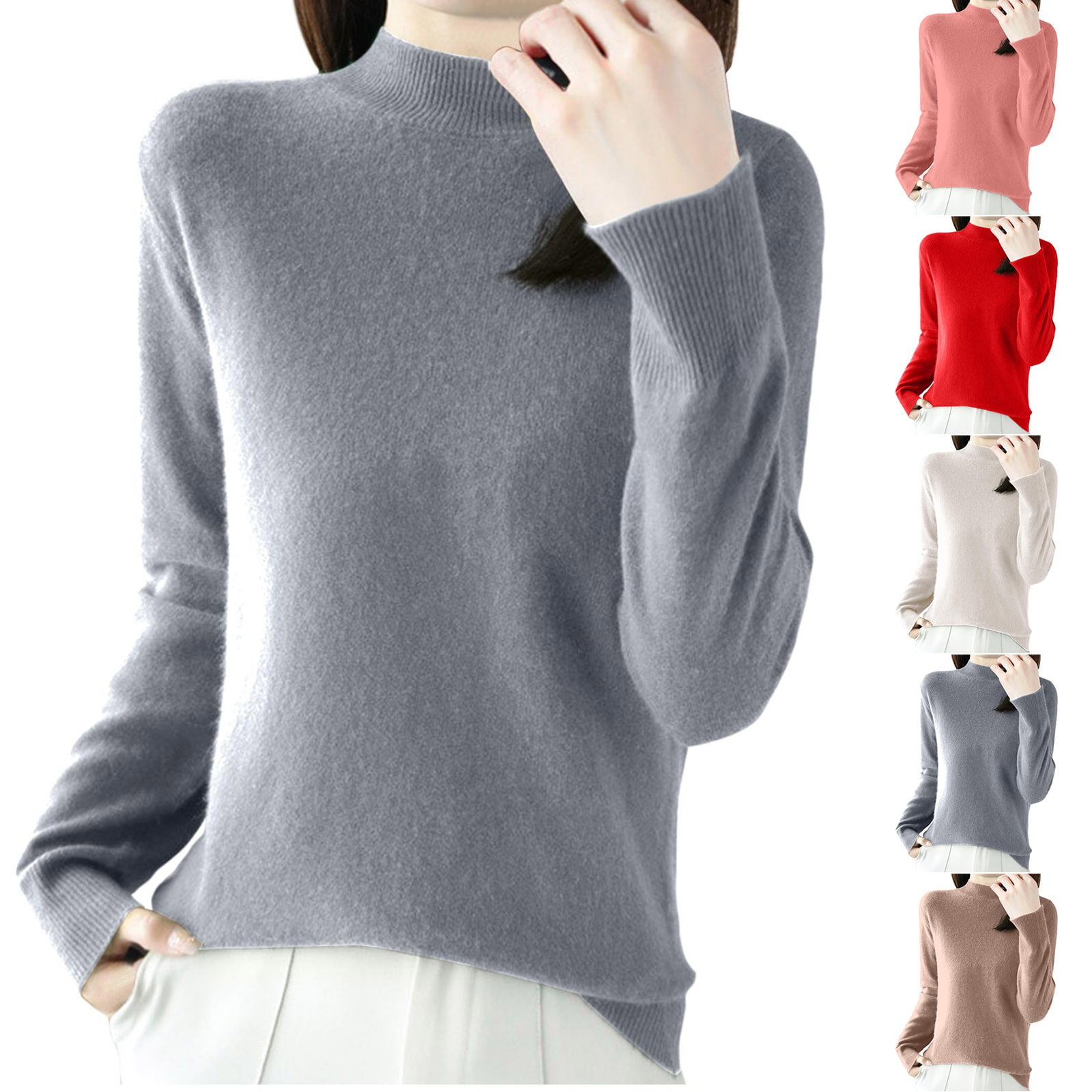 Aboser Fuzzy Knit Sweaters for Women Classic Mock Neck Pullover Tops ...
