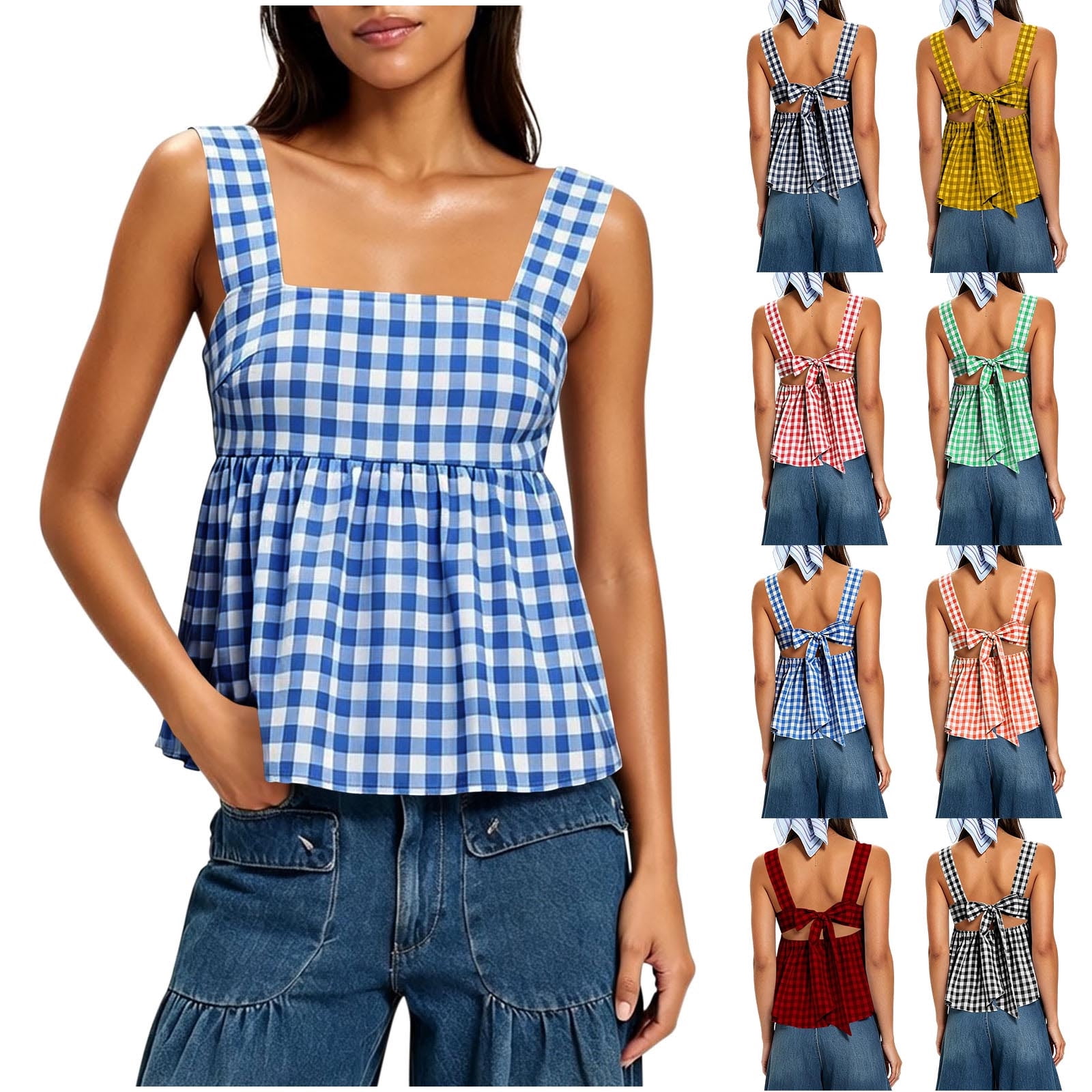 Aboser Gingham Babydoll Tank Tops for Women Y2K Top Cute Plaid ...