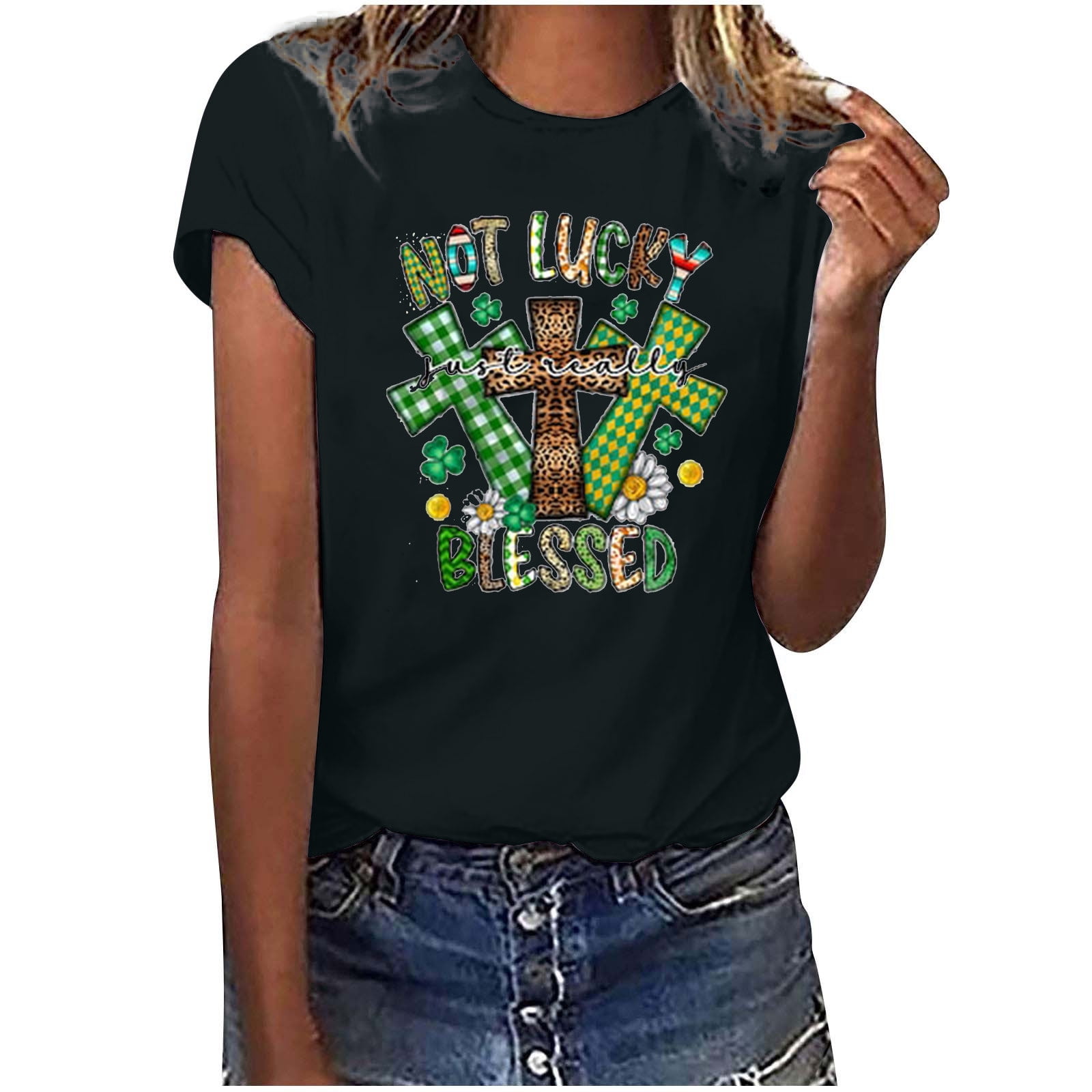 Aboser Happy St Patricks Day Tshirts Women 2024 Plus Size Four Leaf