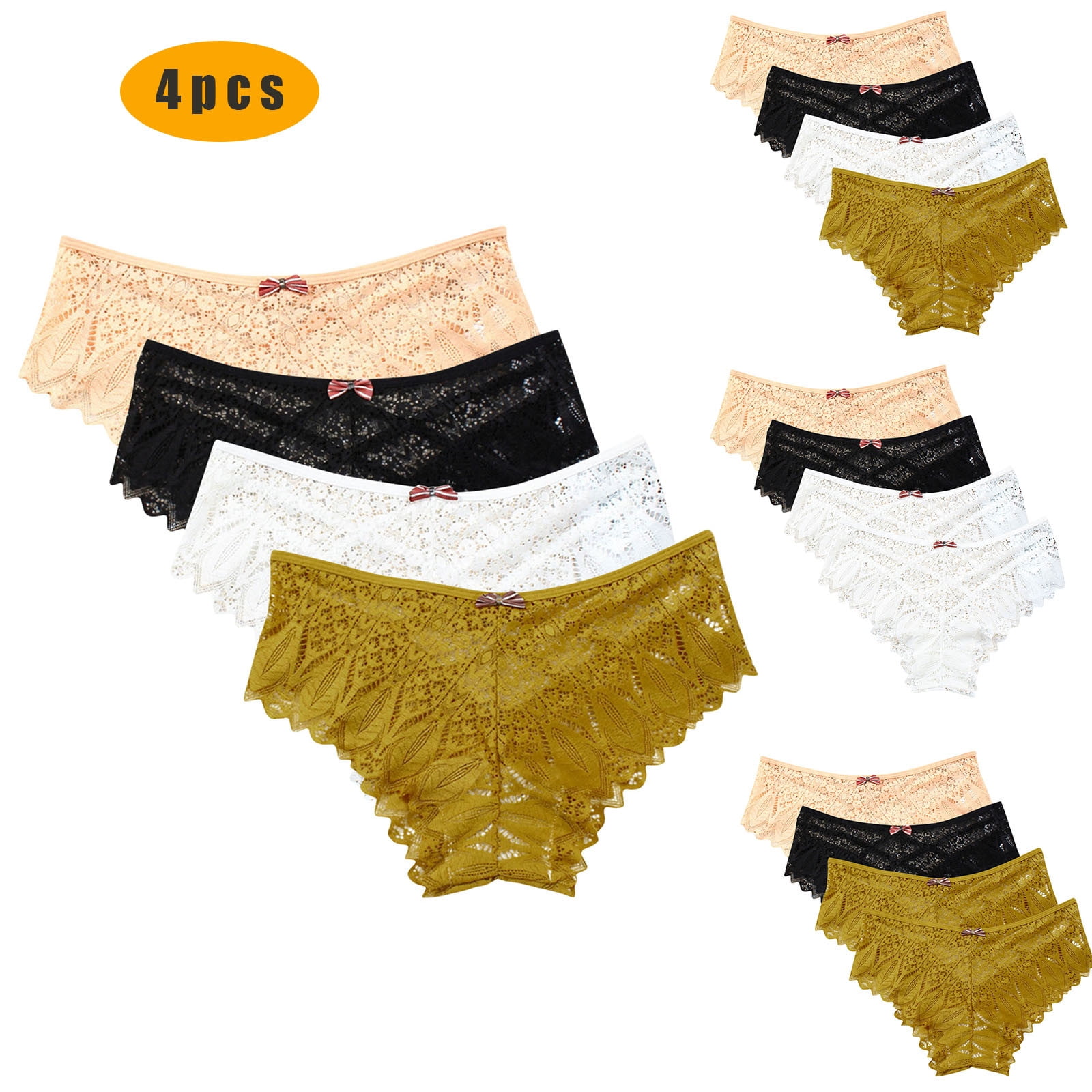 Aboser Lace Thongs for Women 4 Pack Low Rise Hipster Panties Plus Size ...