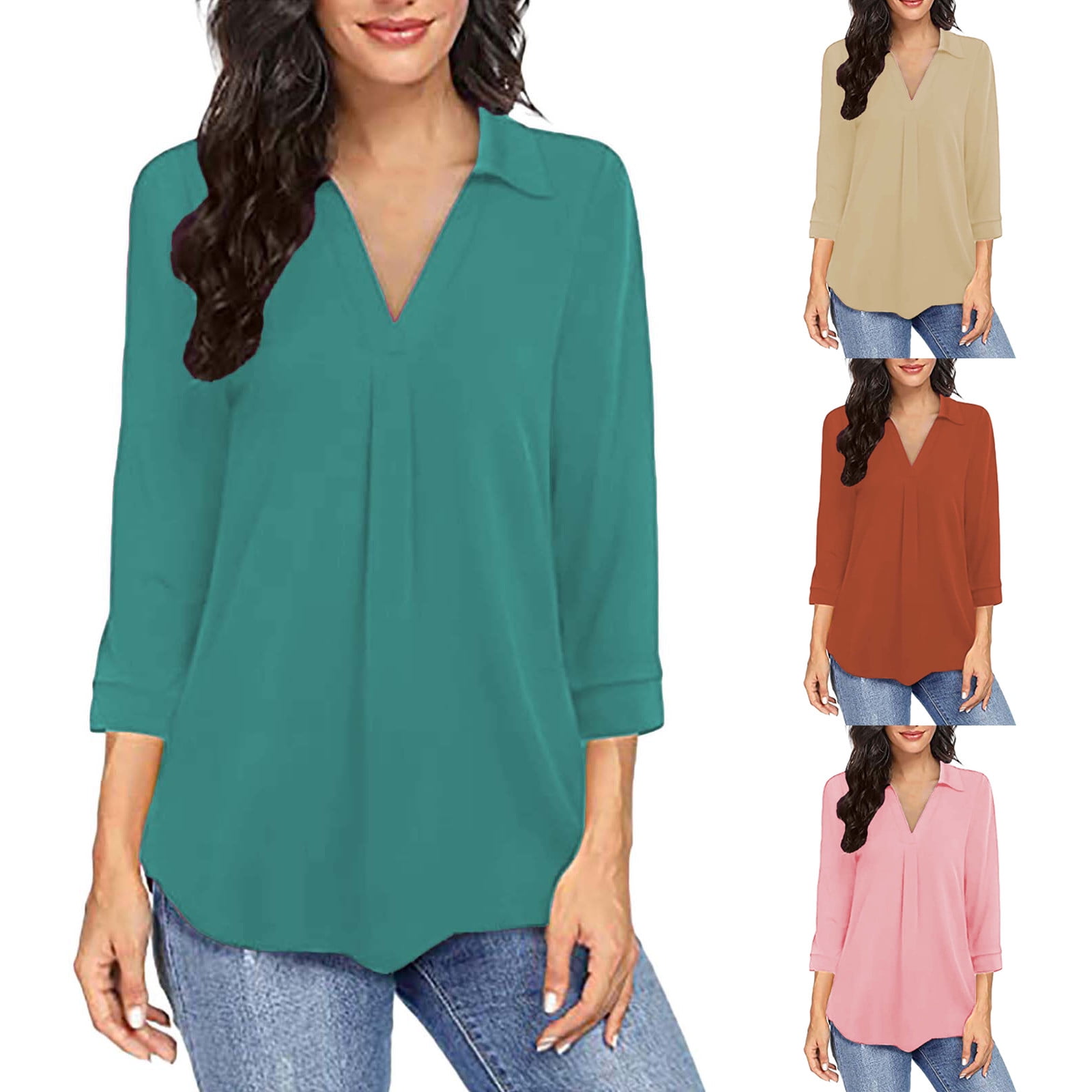 Aboser Ladies Tops and Blouses Dressy Casual Collared Tunic Top Flowy 3 ...