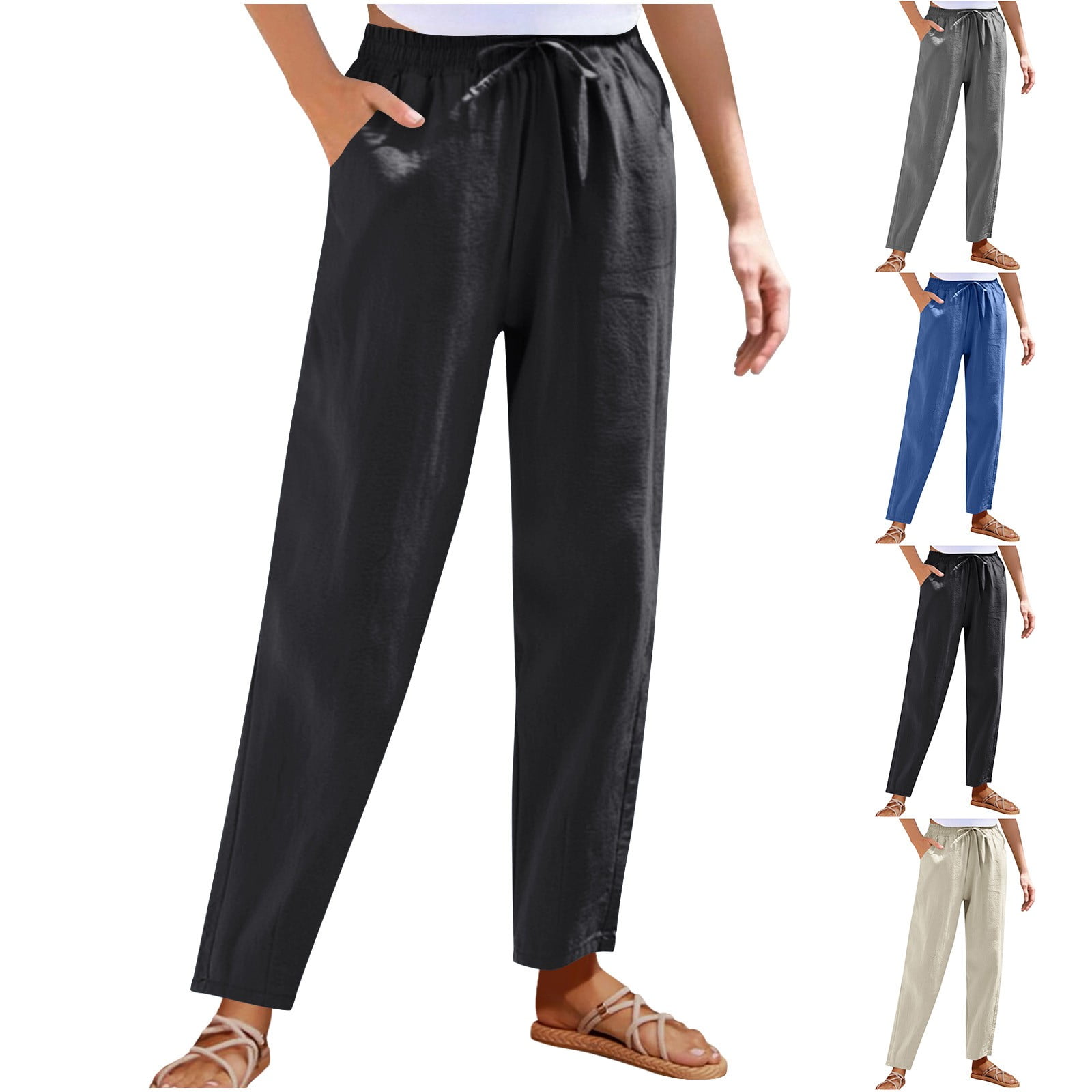 Aboser Linen Lounge Pants for Women Petite Length Straight Leg Pants ...