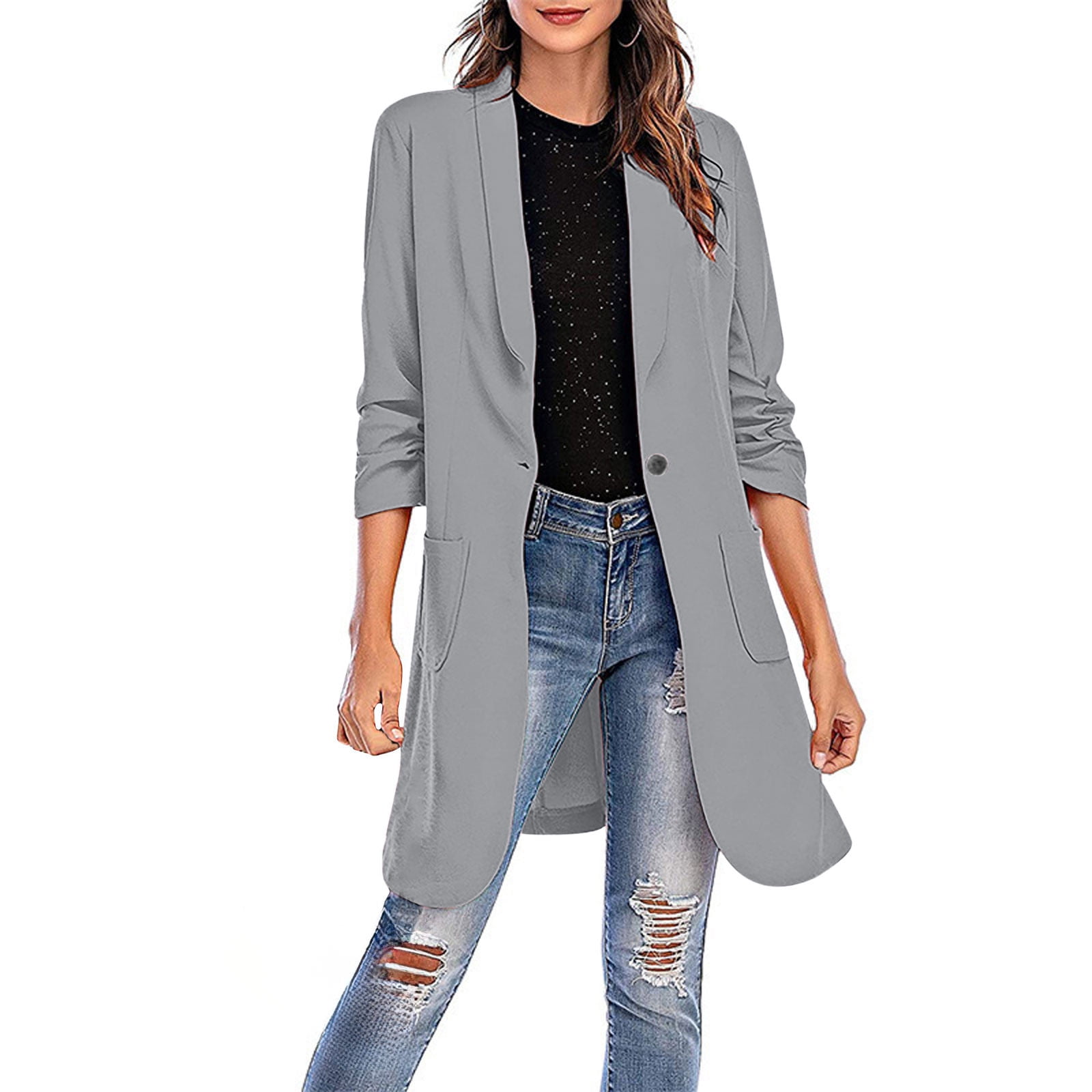 Aboser Long Blazers for Women Business Casual Suit Jackets Slimming ...