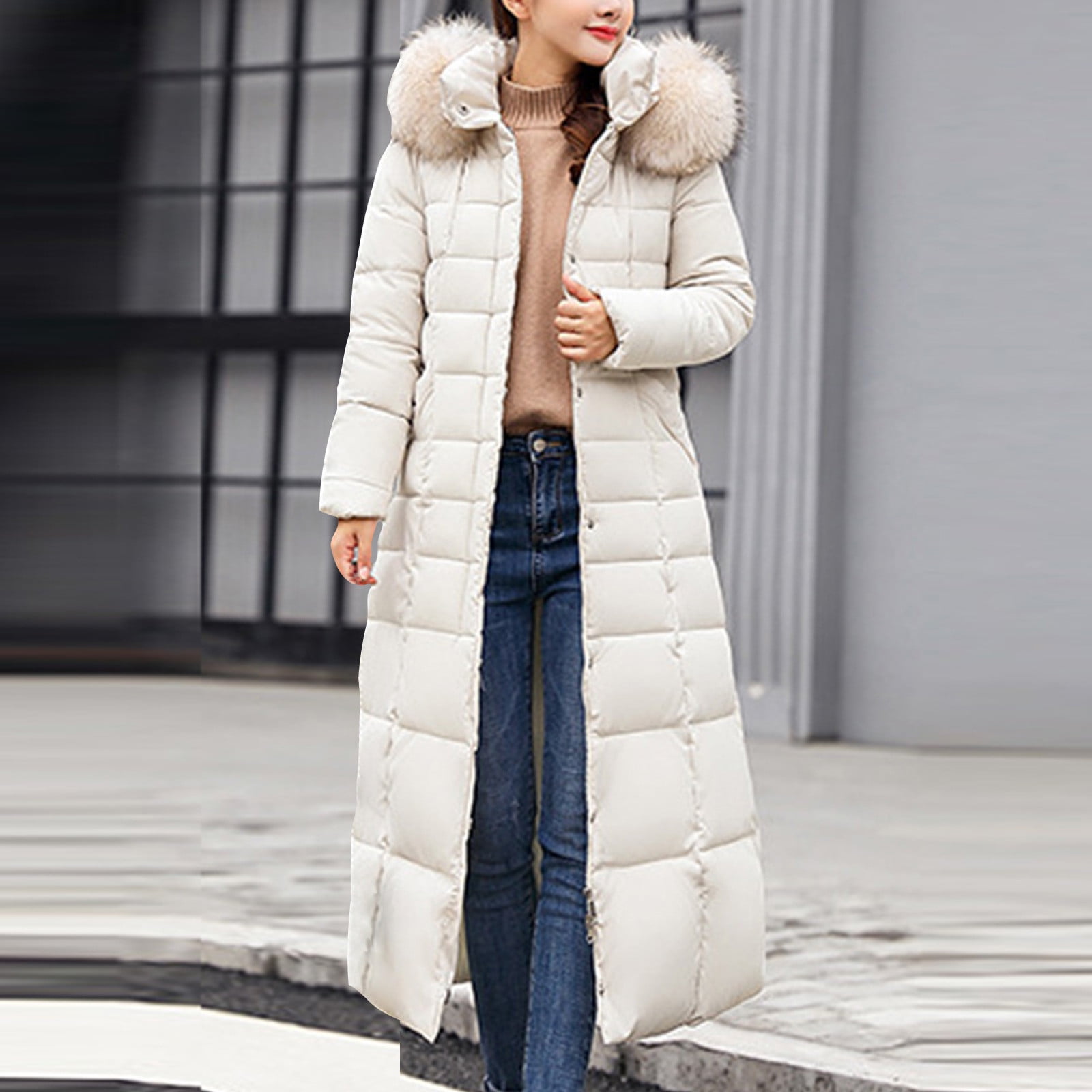 Aboser Long Hooded Quilted Jackets for Women Thick Zip Up Puffer Jacket ...