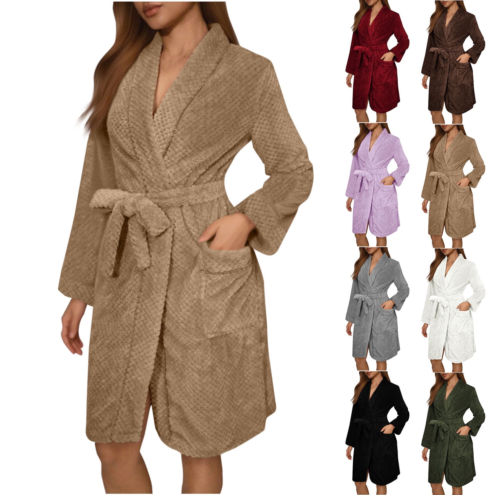 Aboser Long Robes for Women Warm Shawl Collar Towel Robe Fuzzy Plush ...