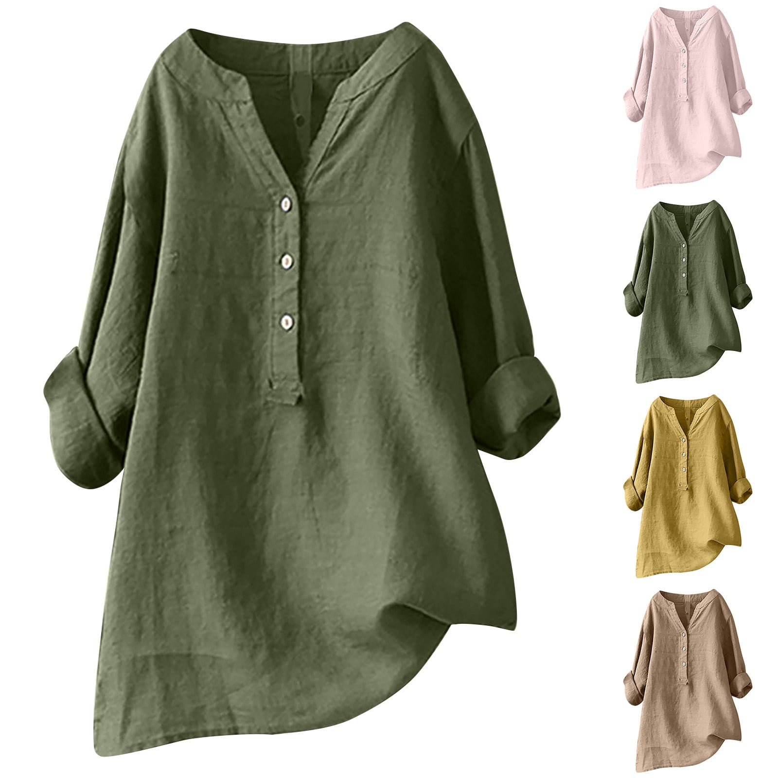 Aboser Long Sleeve Linen Shirts for Women Button Down Blouse ...