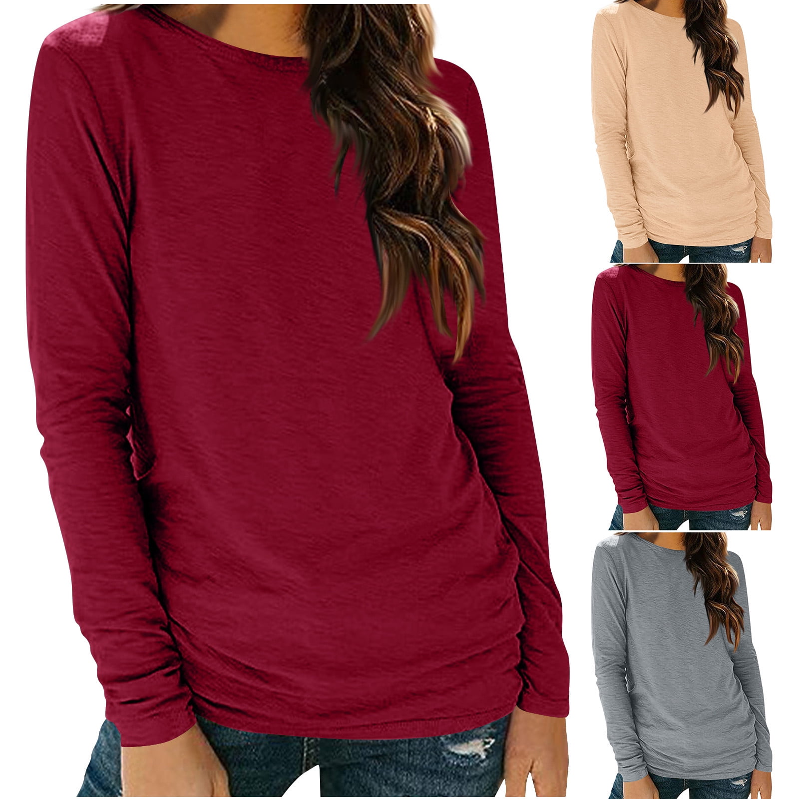 Aboser Long Sleeve Shirt Women Classic Fit Basic Tees Soft Round Neck ...