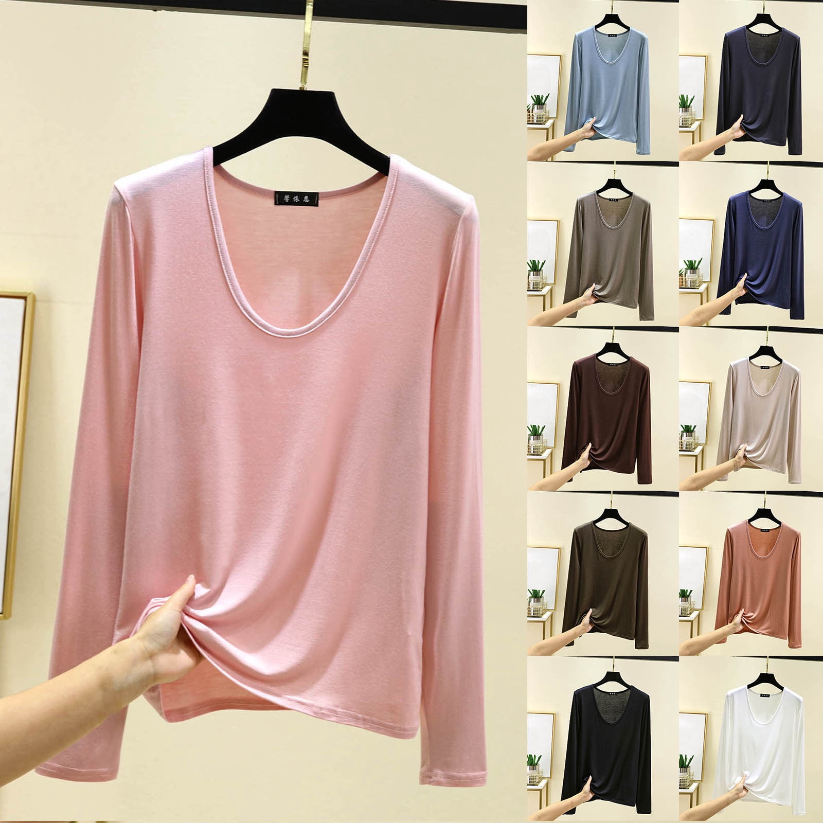 Aboser Long Sleeve Tops for Women Fitted Modal Shirts Casual Scoop Neck ...