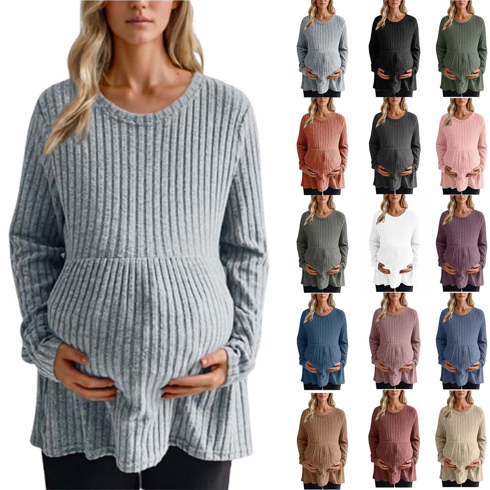 Aboser Maternity Ribbed Tunic Sweaters for Women Long Sleeve Pregnancy ...