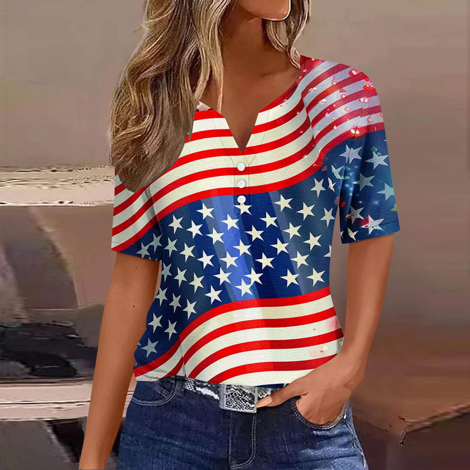 Aboser Memorial Day Henley Shirts for Women Red White and Blue Shirt ...