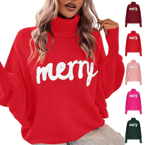 Aboser Merry Christmas Sweaters for Women Trendy Turtleneck Pullover ...