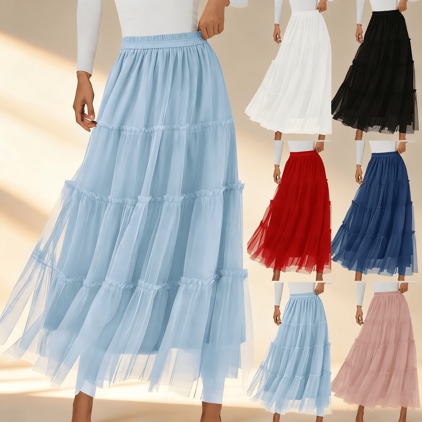 Aboser Mesh Skirts for Women Summer Flowy Long Skirt Casual Elastic ...