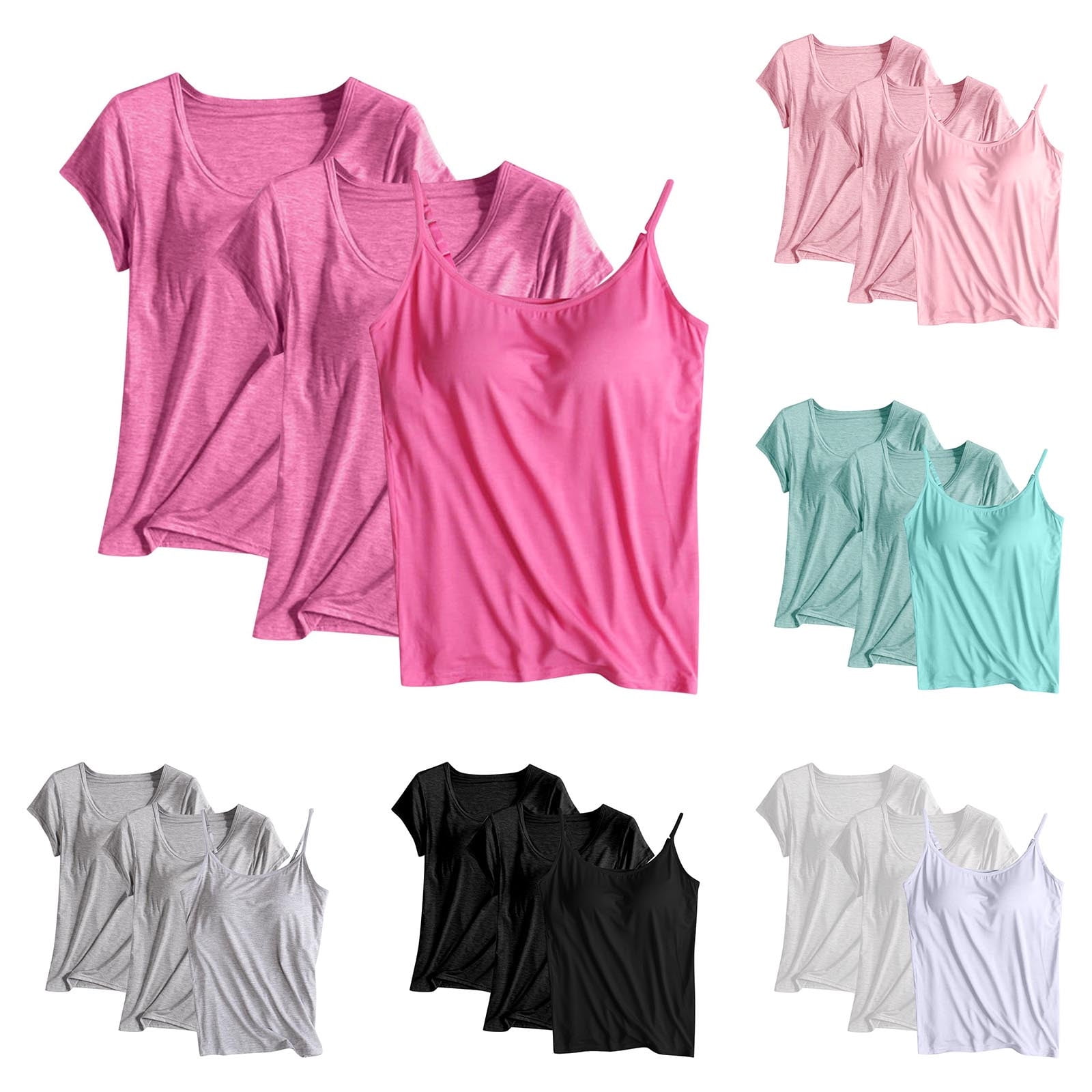 Aboser Modal Built in Bra Tank Tops for Women 3 Pack Short Sleeve T ...
