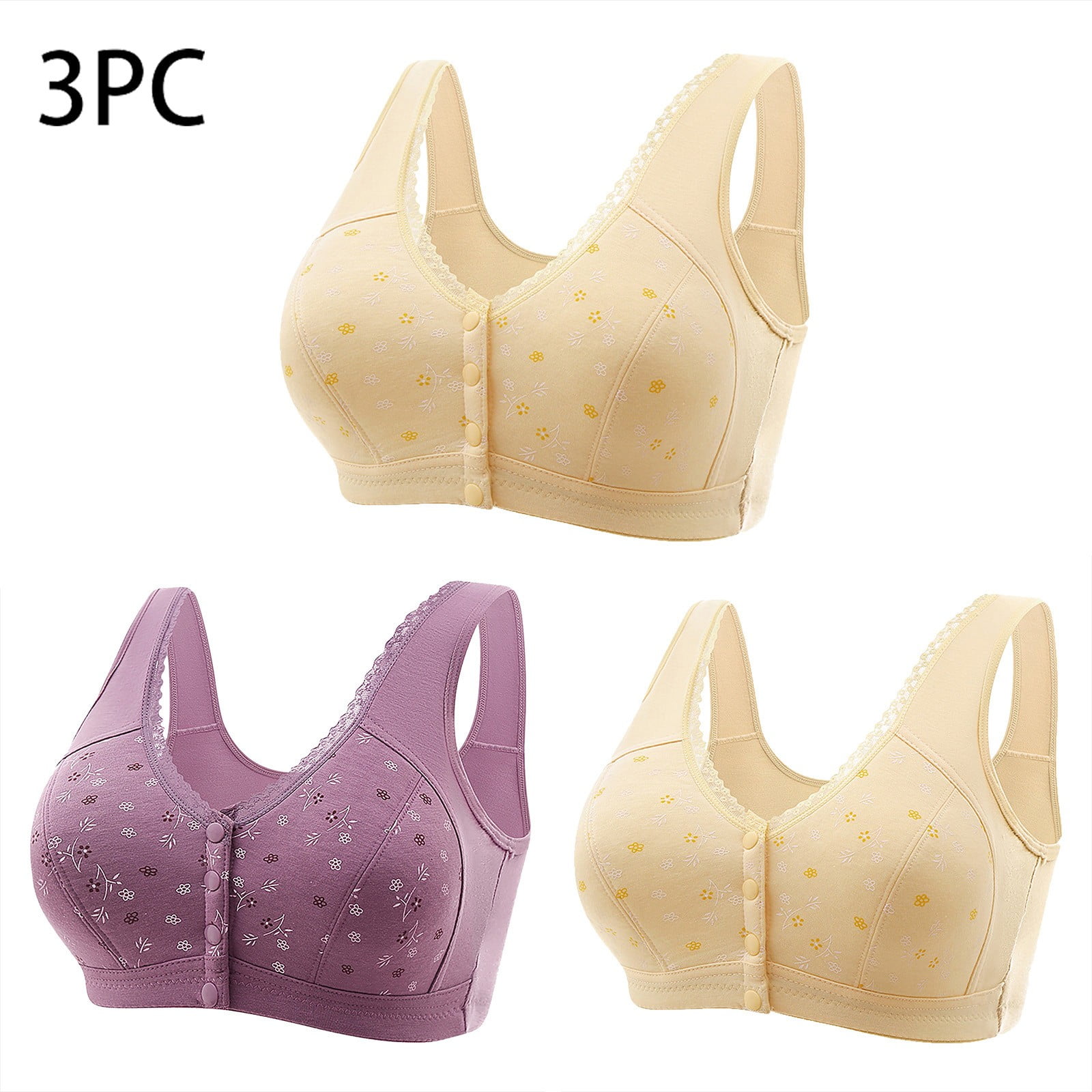 Aboser Multipack Bras for Women No Underwire Front Snap Everyday Bras ...