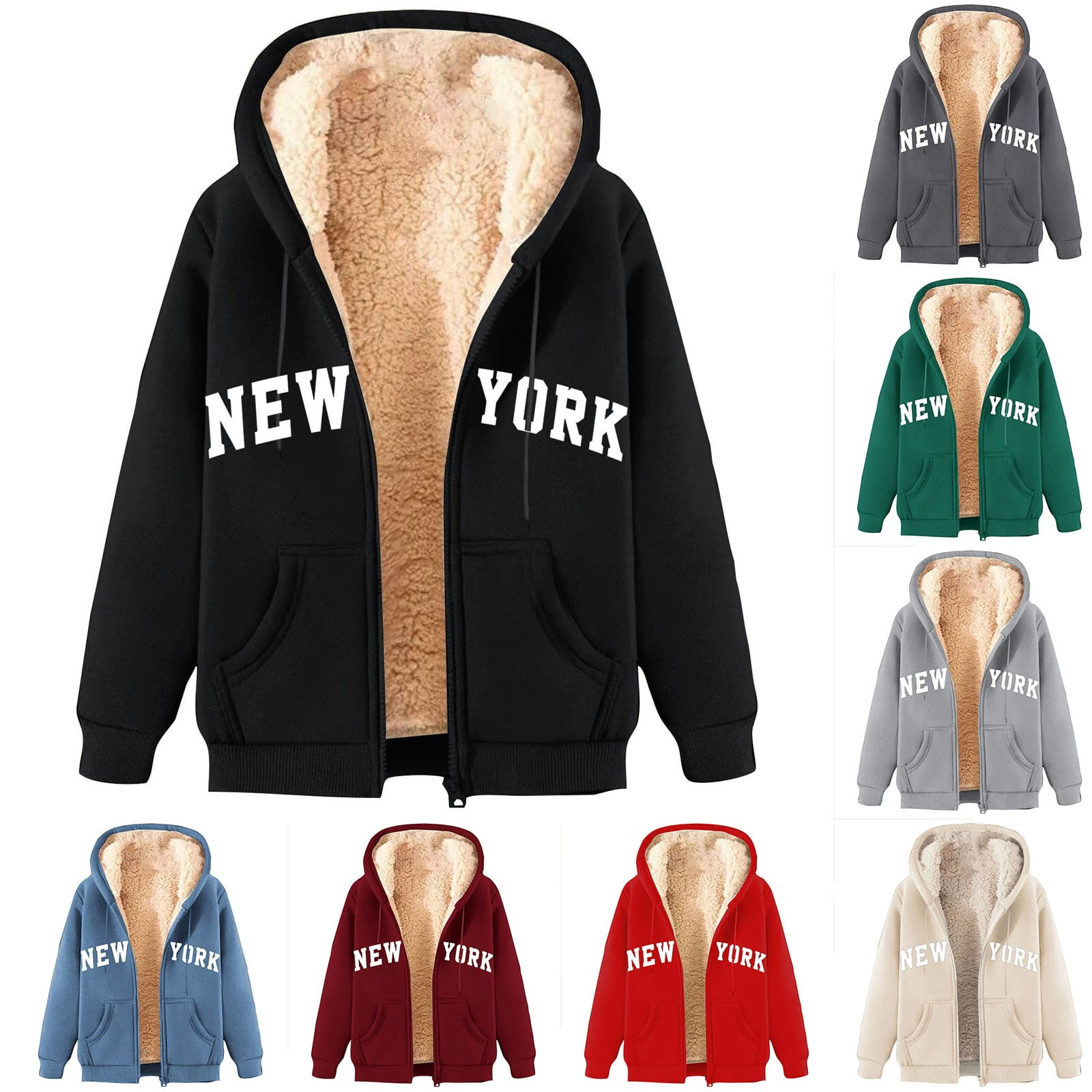 Aboser NEW YORK Sherpa Lined Jackets for Women Warm Winter Fuzzy Fleece ...