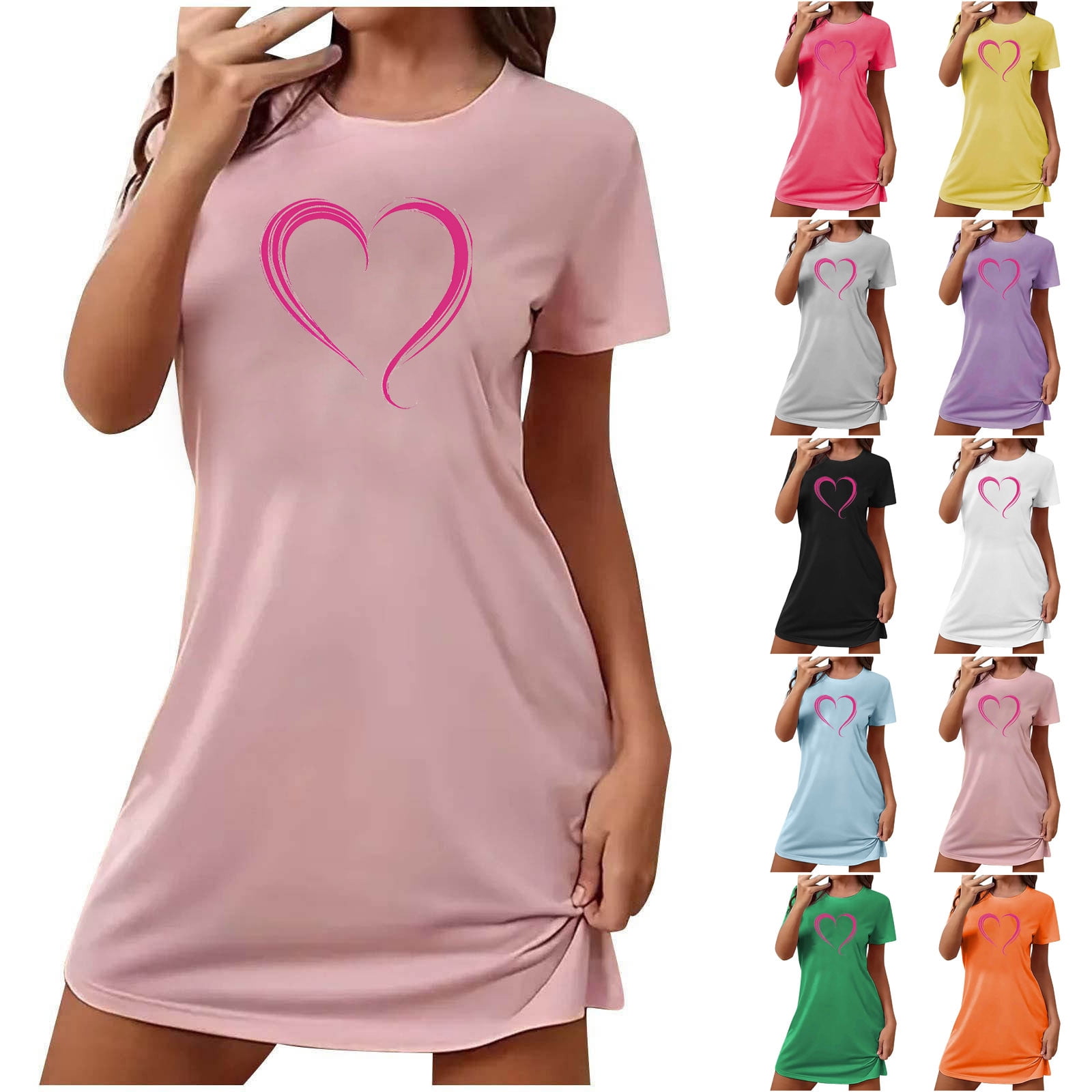 Aboser Nightgowns for Women Short Sleeve Pajama Dress Cute Heart ...