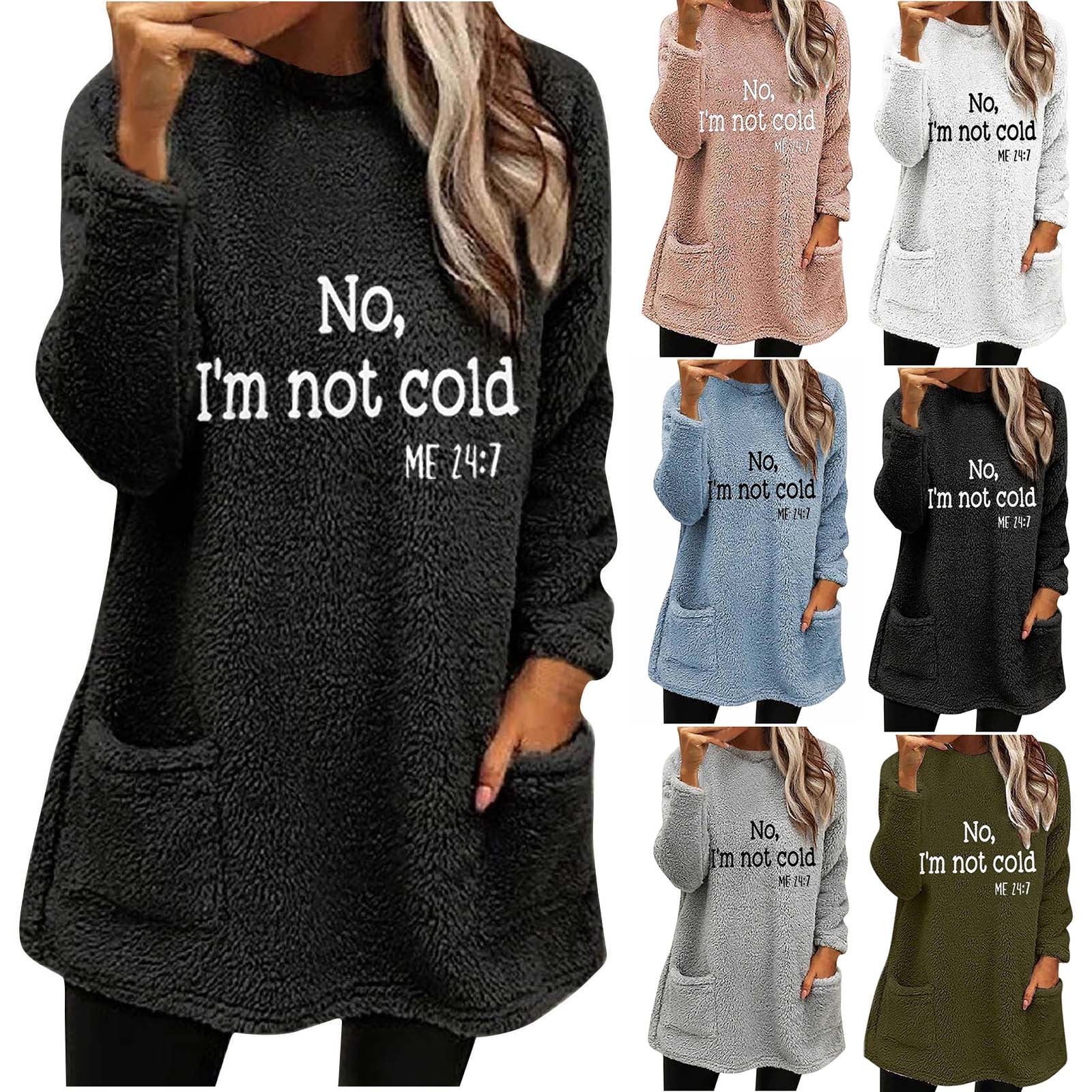Aboser No,I'm Not Cold Me 24:7 Fuzzy Fleece Pullovers for Women Thermal Winter Sherpa Sweatshirt ...