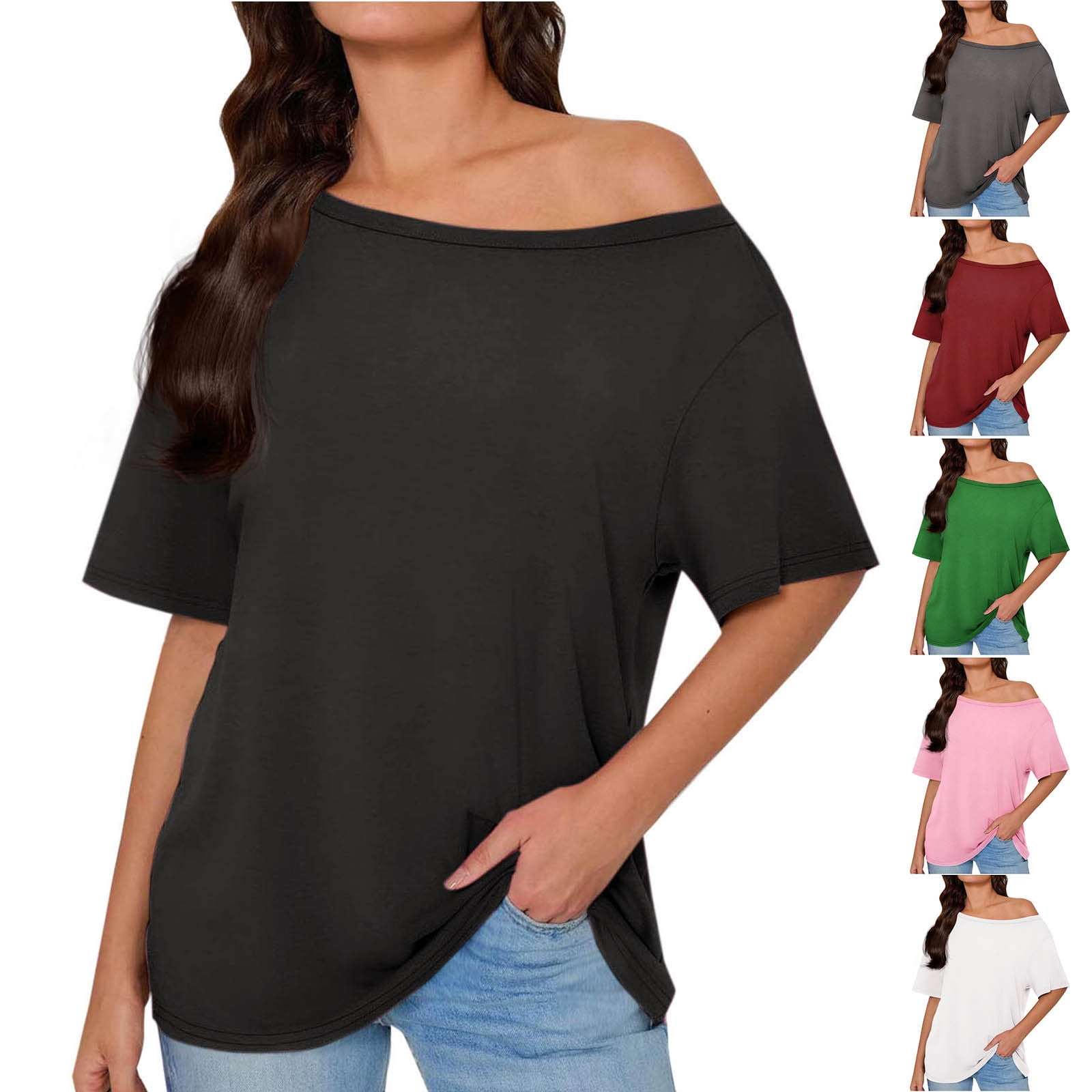 Aboser Off the Shoulder Shirts for Women Casual Short Sleeve T-Shirt ...