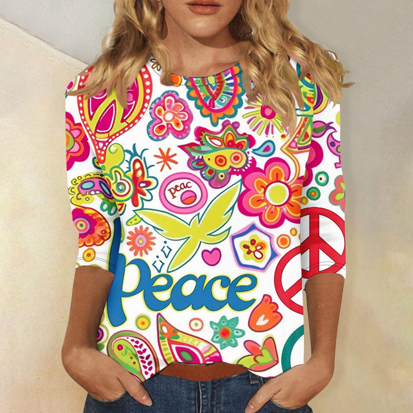 Aboser Peace Love Shirts for Women Hippie Theme Party Graphic Tees Soul ...