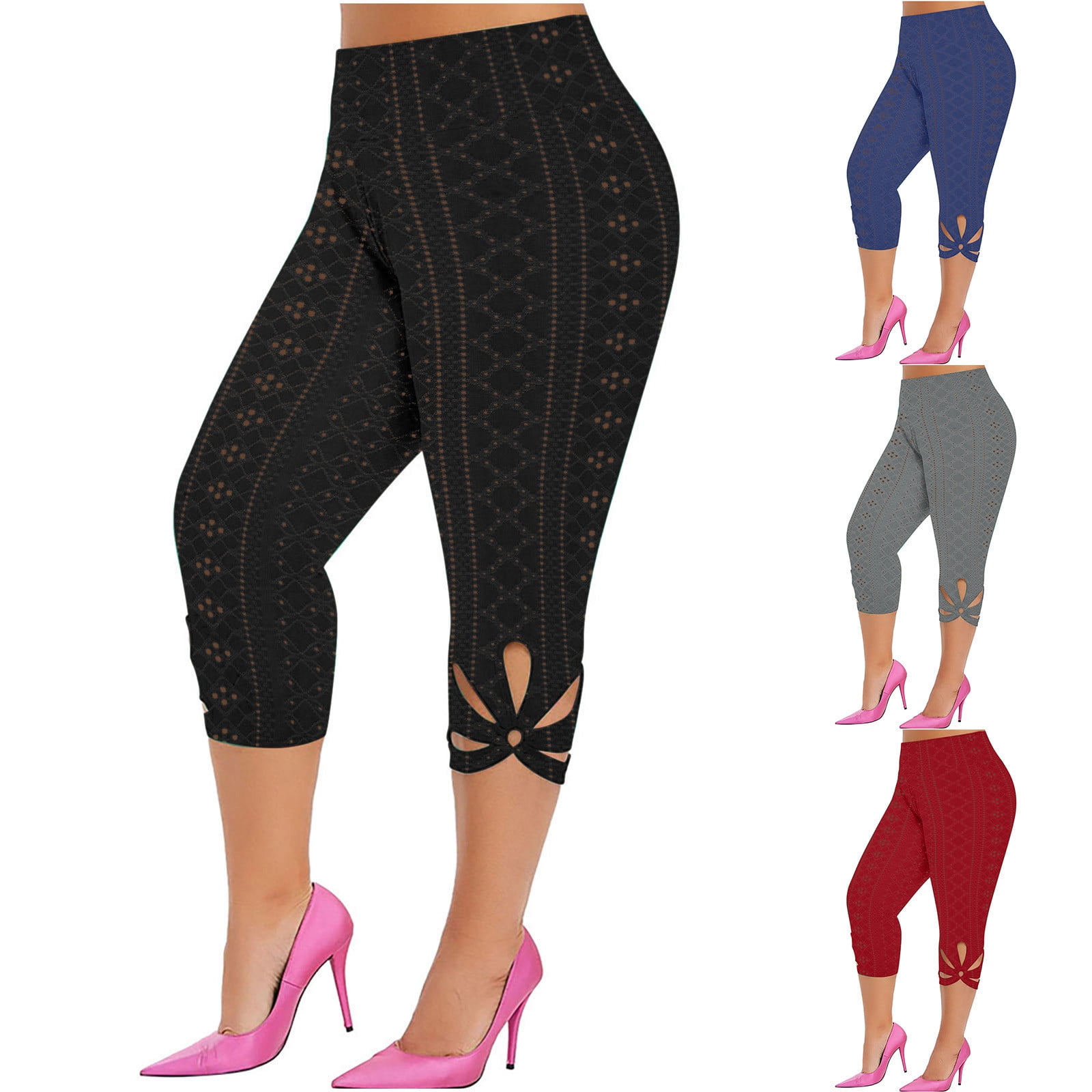 Aboser Plus Size Boho Capri Pants for Women Hollow Out Beach Leggings ...