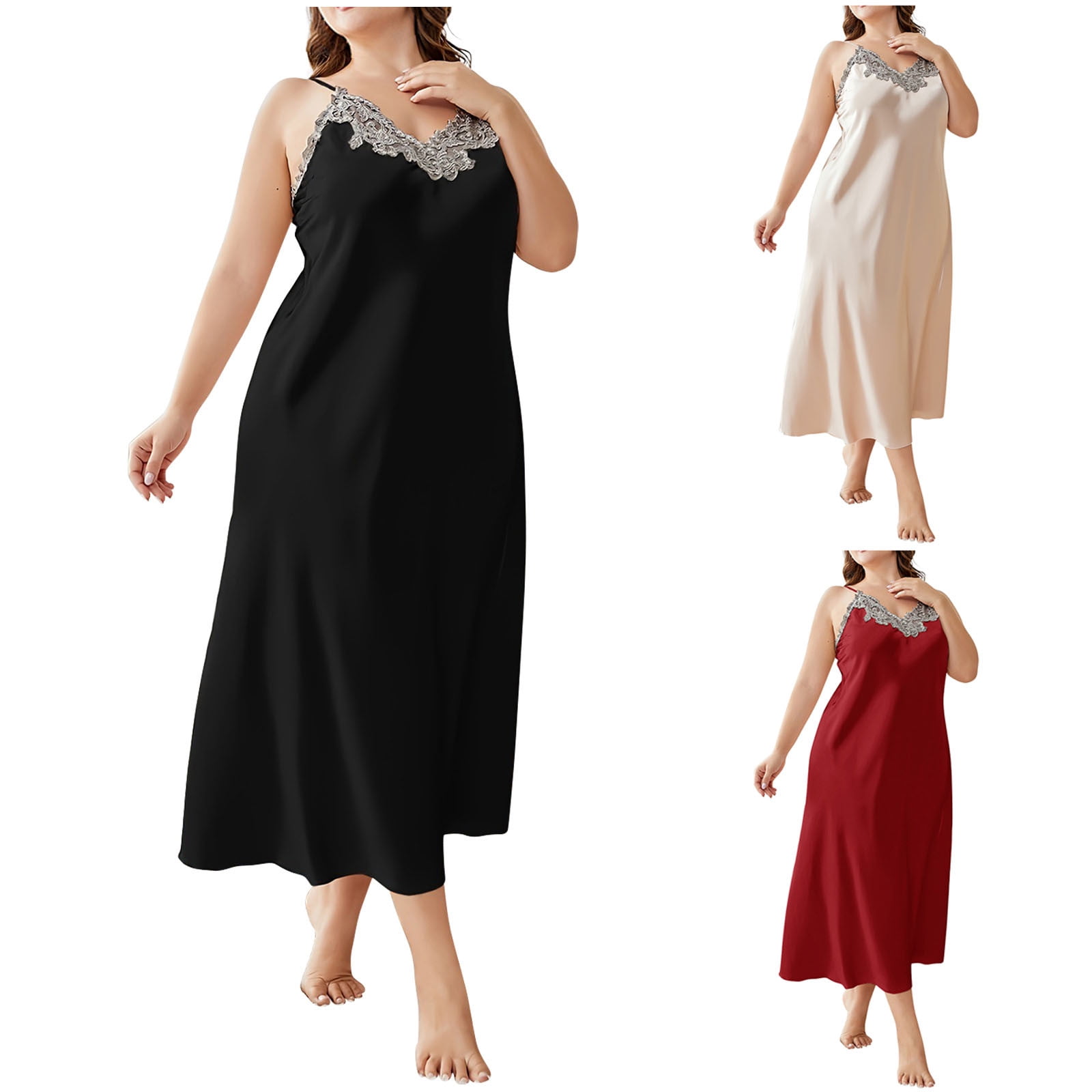 Aboser Plus Size Nightgowns for Women Elegant Backless Chemise ...