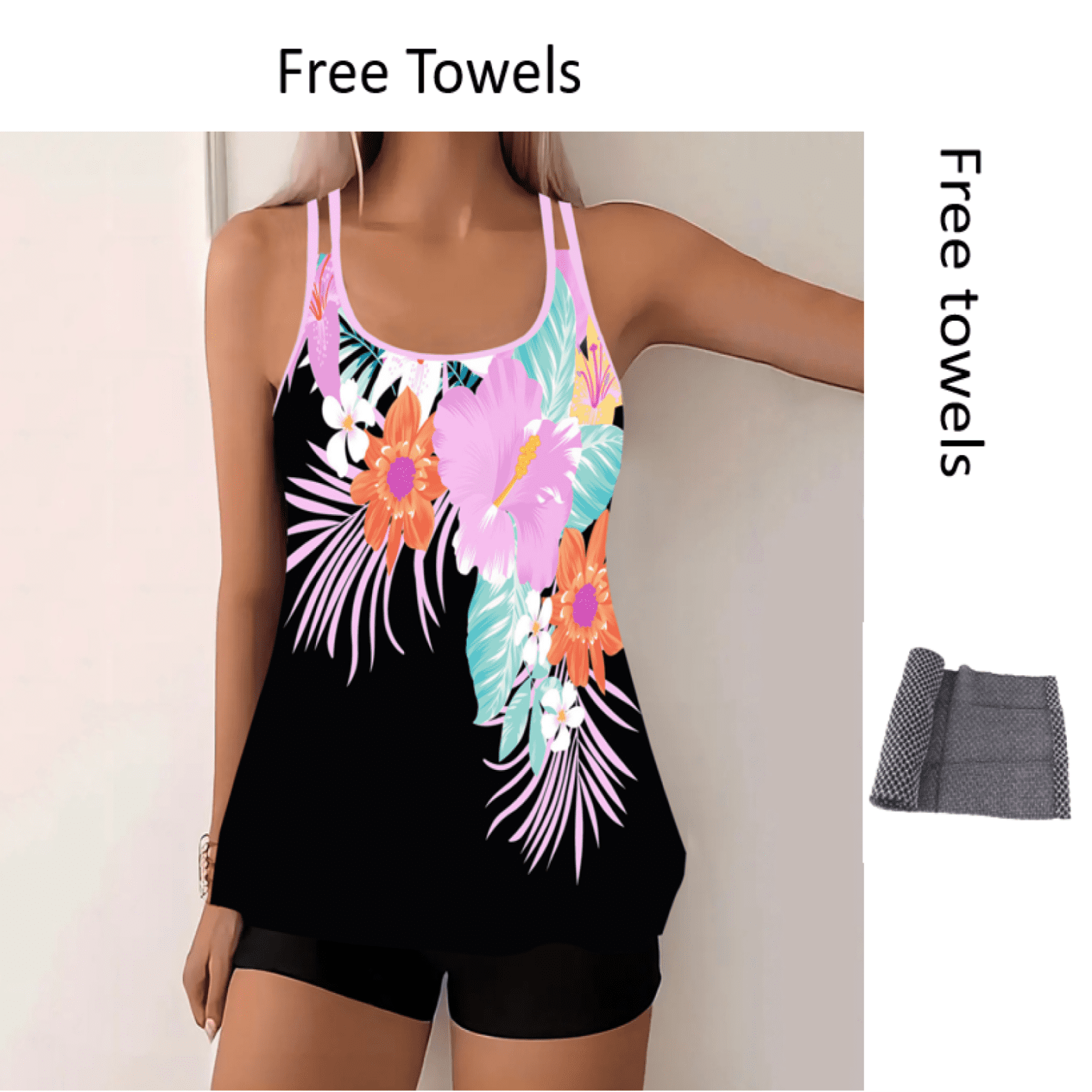 Aboser Plus Size Swimsuit for Women 2 Piece Tankini Top with Boyshorts ...