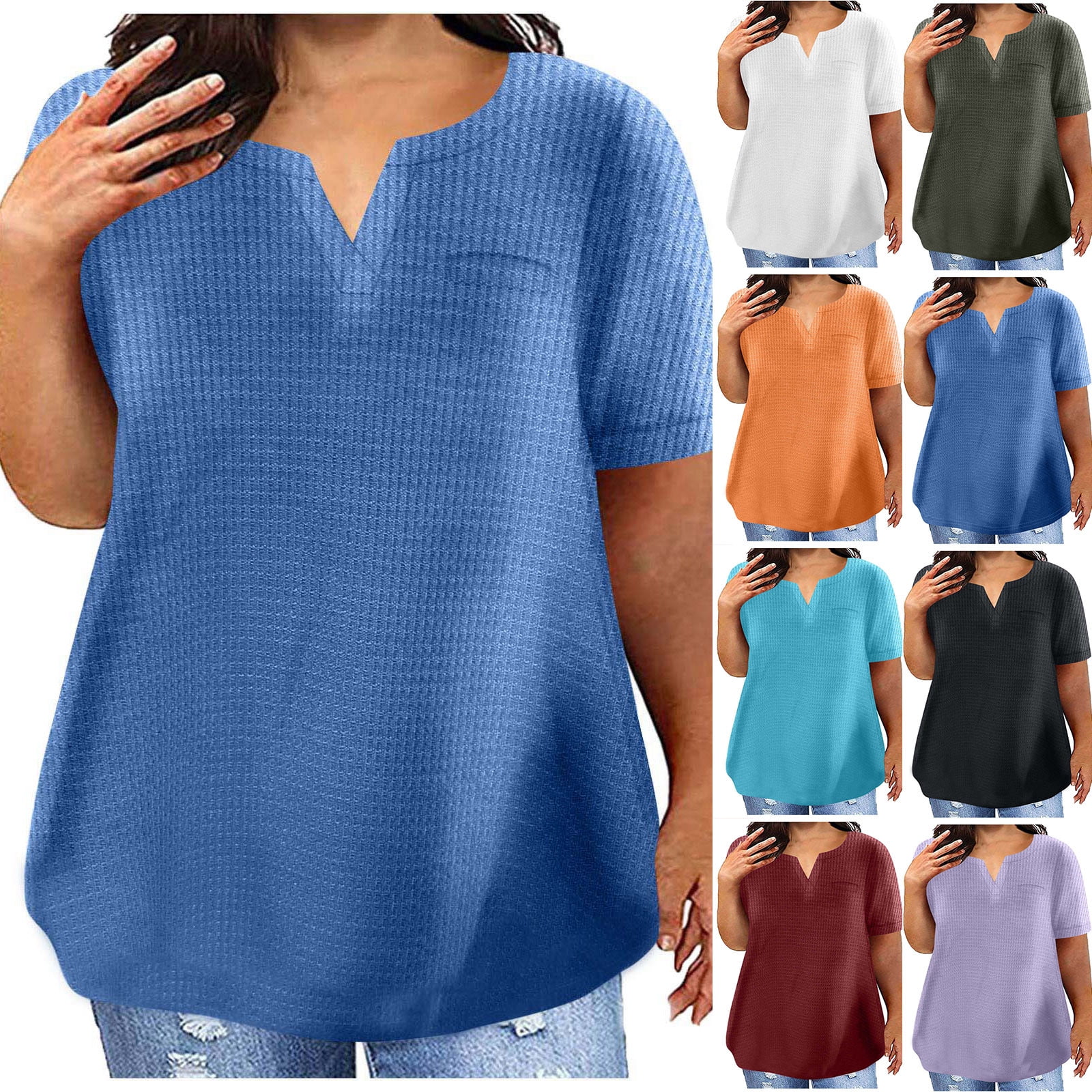 Aboser Plus Size Tshirt Shirts for Women Waffle Short Sleeve Basic Tees ...