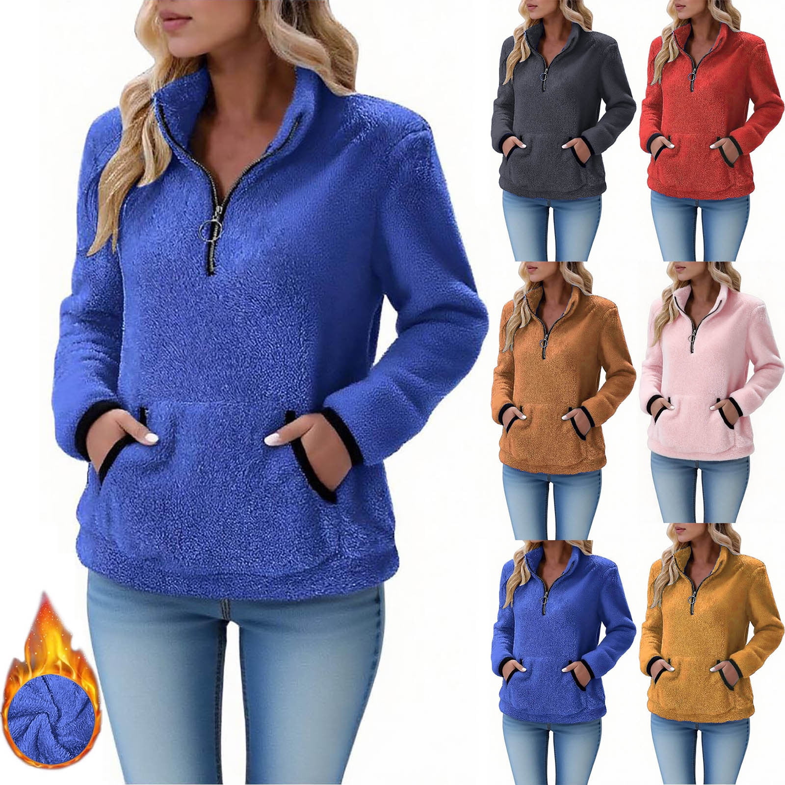 Aboser Quarter Zip Fleece Sweatshirt for Women with Pocket Thermal ...