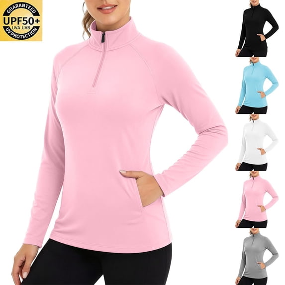 Aboser Quarter Zip Sun Shirts for Women Long Sleeve Thumb Hole Hoodie ...