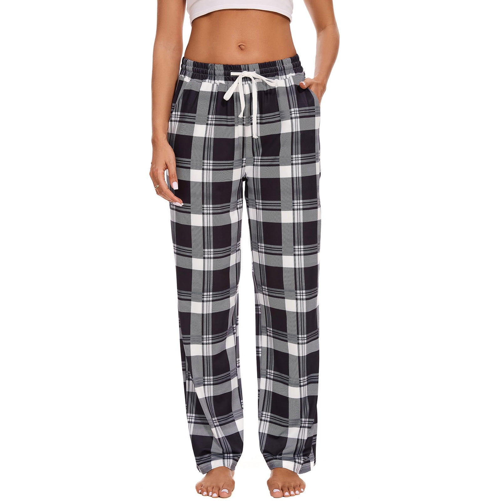 Aboser Red and Black Plaid Pajama Pants for Women Trendy Casual ...