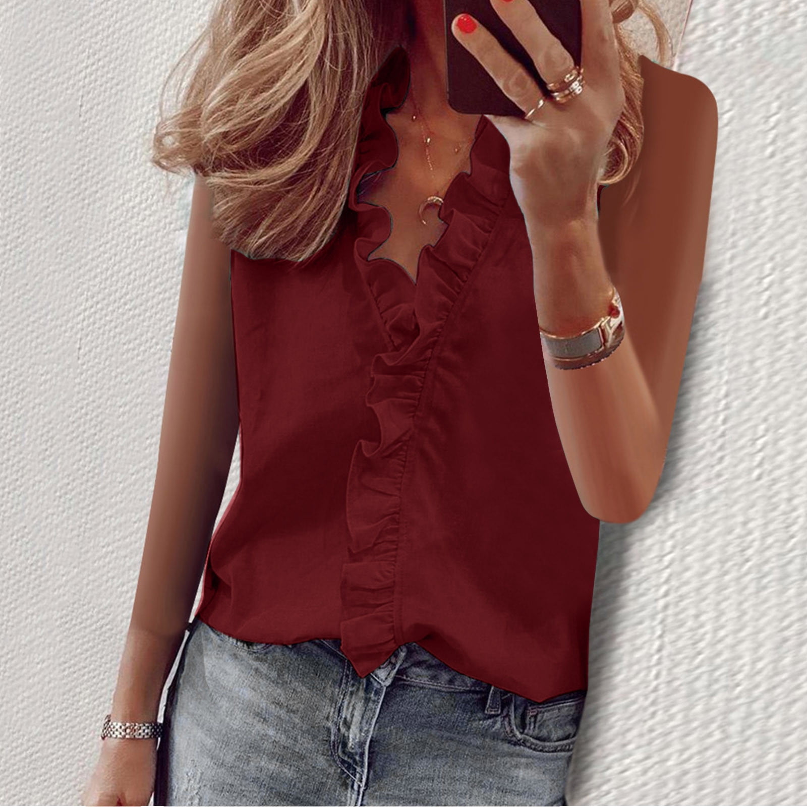 Aboser Ruffle Tank Tops for Women Dressy Casual Sleeveless Tunics Work ...