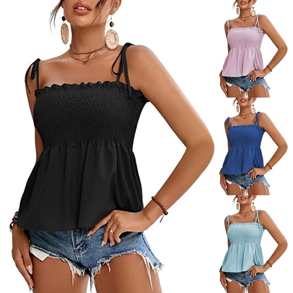 Aboser Ruffles Tank Tops for Women Summer Babydoll Peplum Shirts Y2K ...