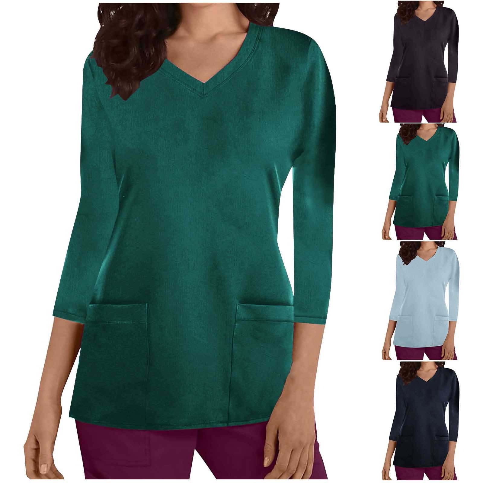 Aboser Scrubs Tops for Women 3/4 Length Sleeve Nursing Uniform Dressy ...