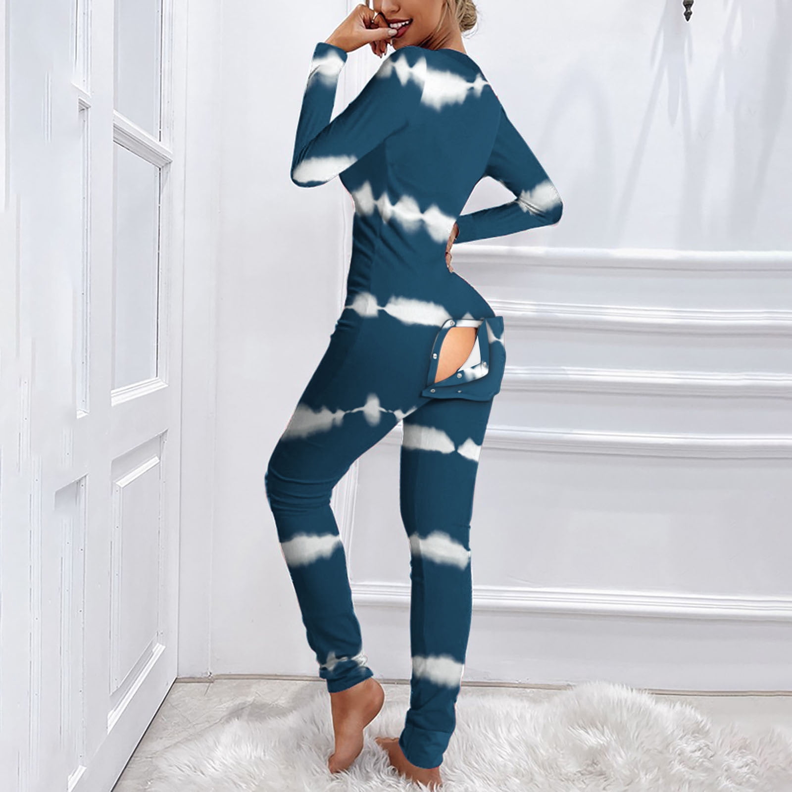 Aboser Sexy Pajamas For Women Fashion Striped Print Onesie Pajama V