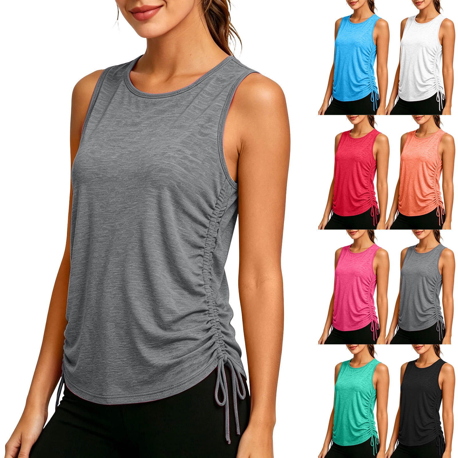Aboser Shirred Workout Tops for Women Athletic Yoga Running Tank Top ...