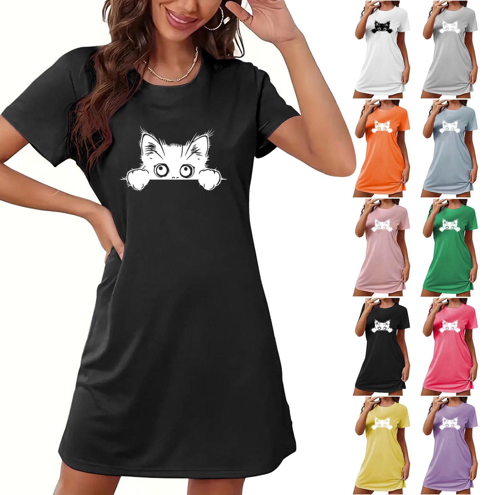 Aboser Short Sleeve Nightshirts for Women Trendy Cat Graphic Sleepdress ...