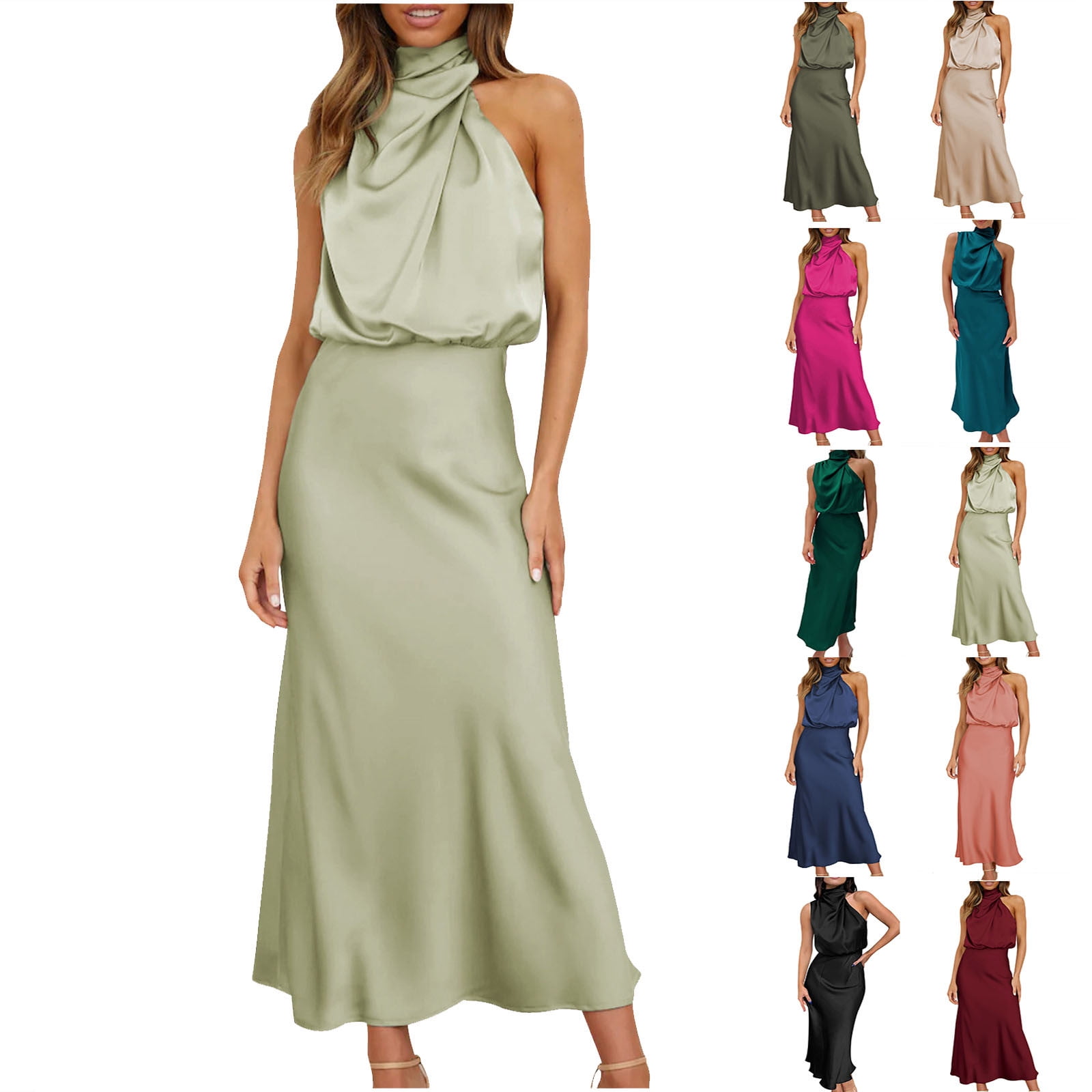 Aboser Silky Satin Evening Dresses for Women Elegant Classy Cocktail ...