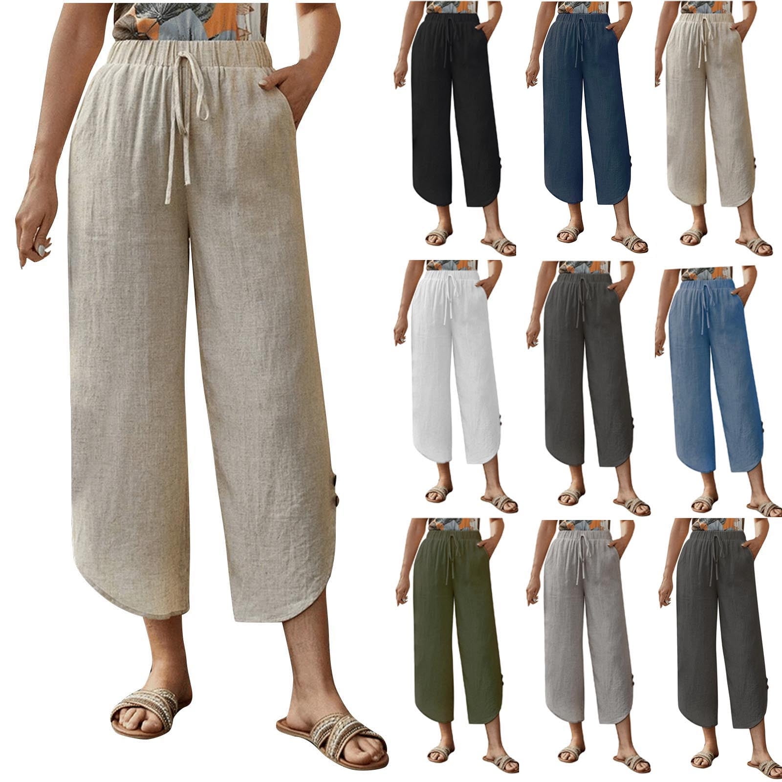 Aboser Summer Capri Pants for Women 2026 Casual Slit Hem Lounge Pants ...